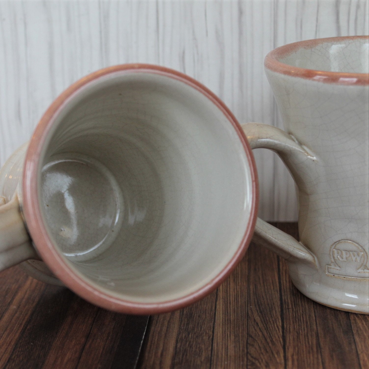 Vintage Rowe Pottery Ceramic Mug Set of 2 Matching White with Pink ...