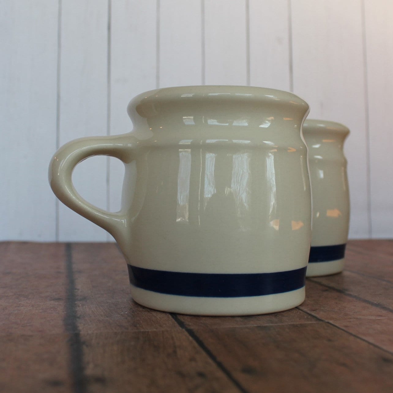 Vintage HARTSTONE Pottery Mug Set of 2 White Stoneware Mug with Blue Band