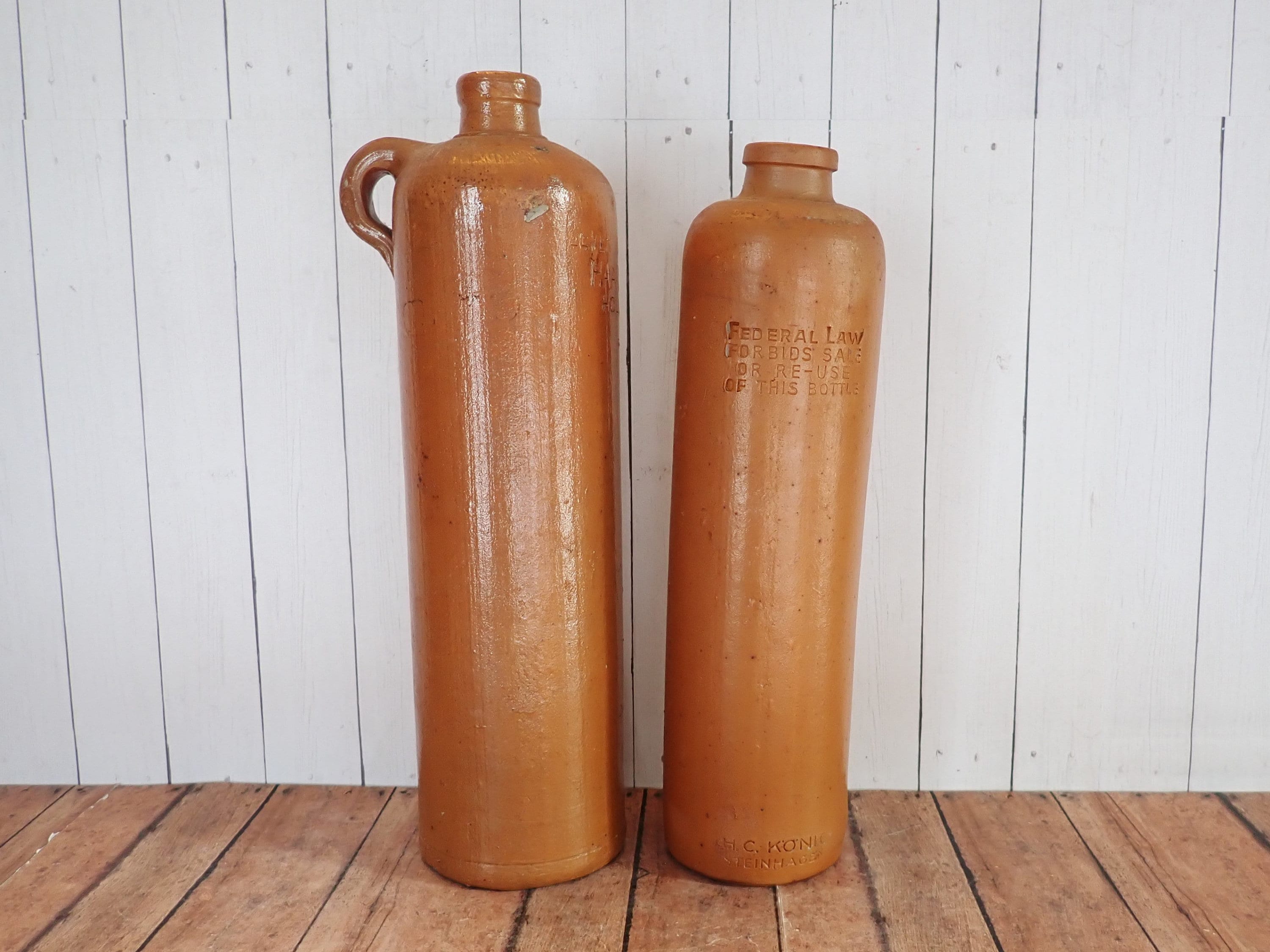 Vintage Stoneware Wine Bottle Set of 2 Brown Ceramic Bottle Jug HC ...