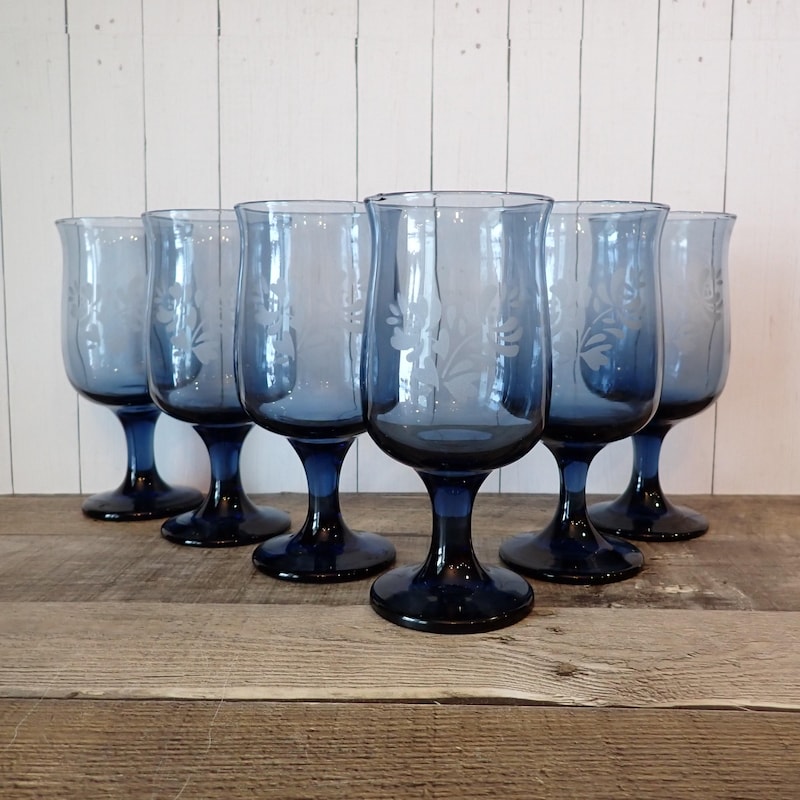 Blue Glassware Set 12 - Etsy