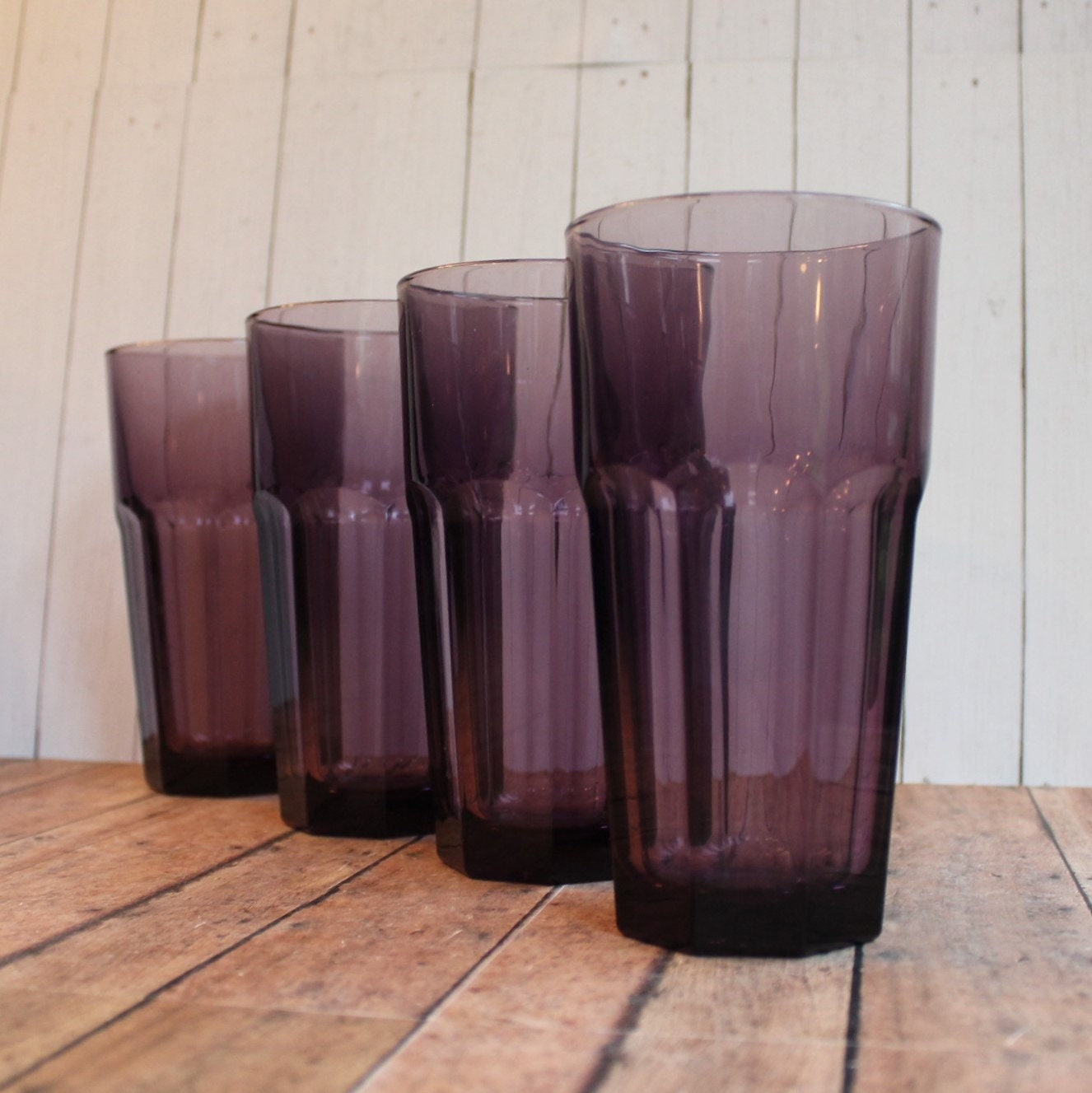 Vintage Libbey Glass GIBRALTAR Violet Dark Purple 6 Cooler Tumbler Set ...