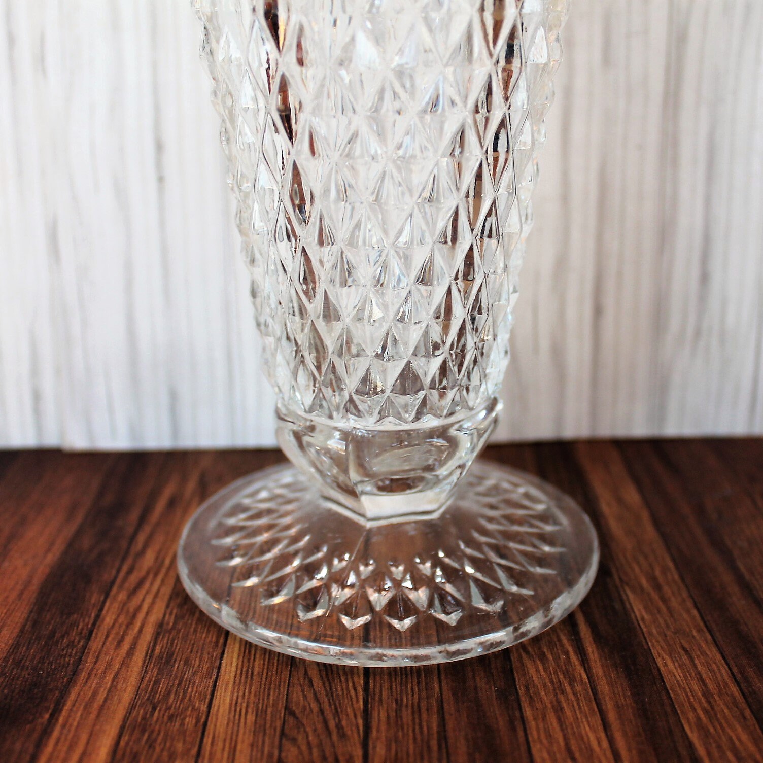 Vintage Indiana Glass Diamond Point Clear Glass Vase Diamondpoint