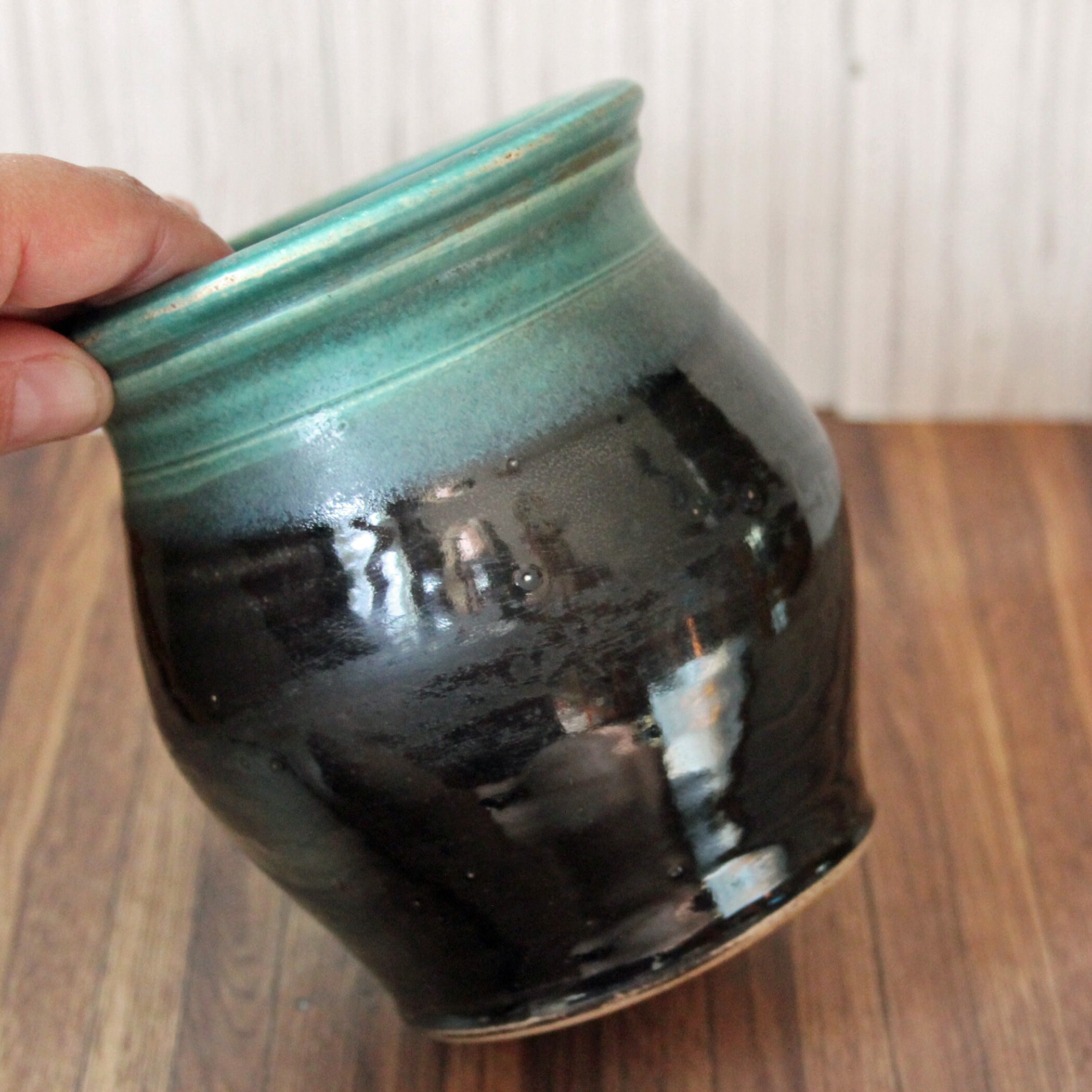 Vintage GALENA POTTERY Stoneware Vase or Planter Black Grey Green ...