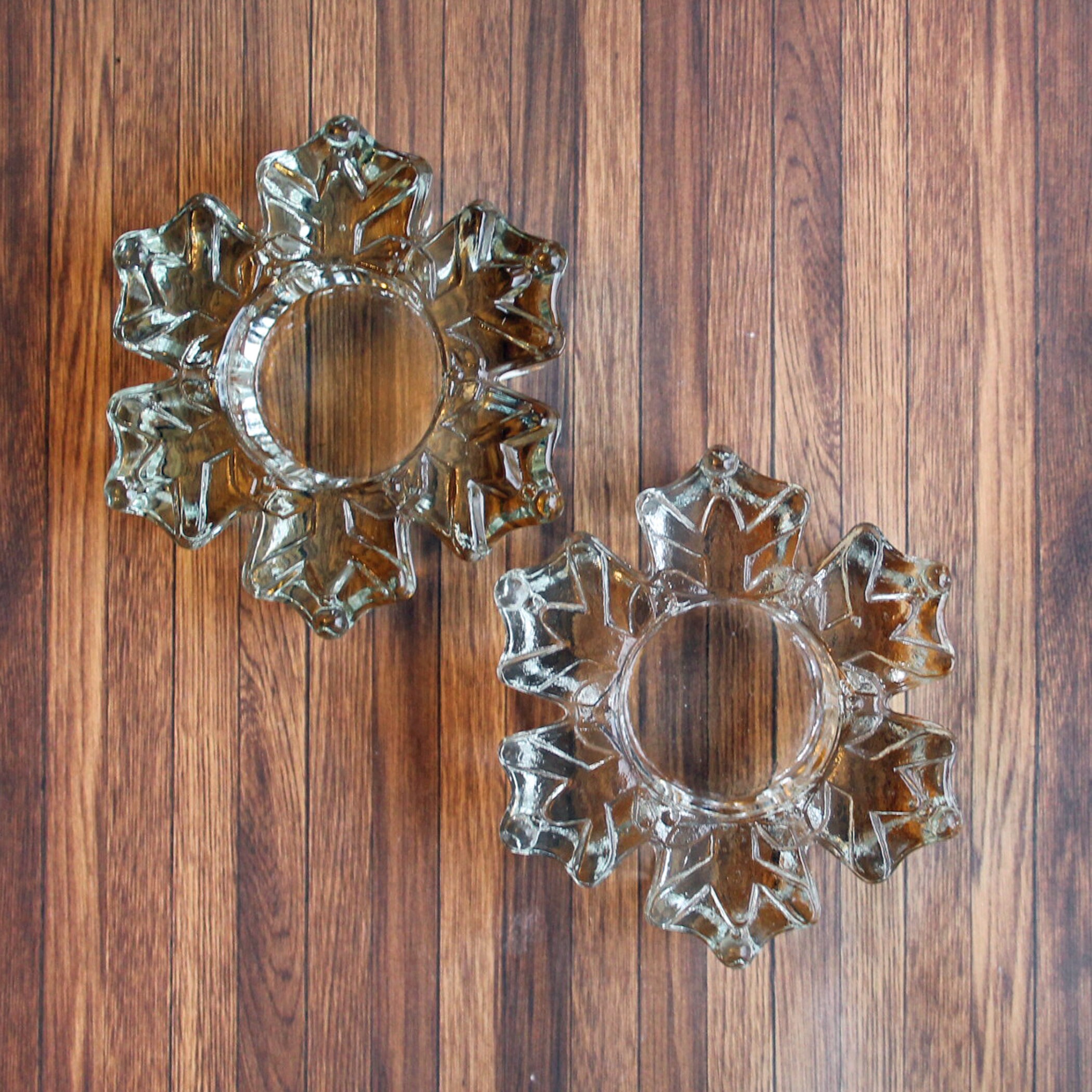 Vintage Clear Glass Snowflake Tealight Candle Holder Set of 2 Chunky ...