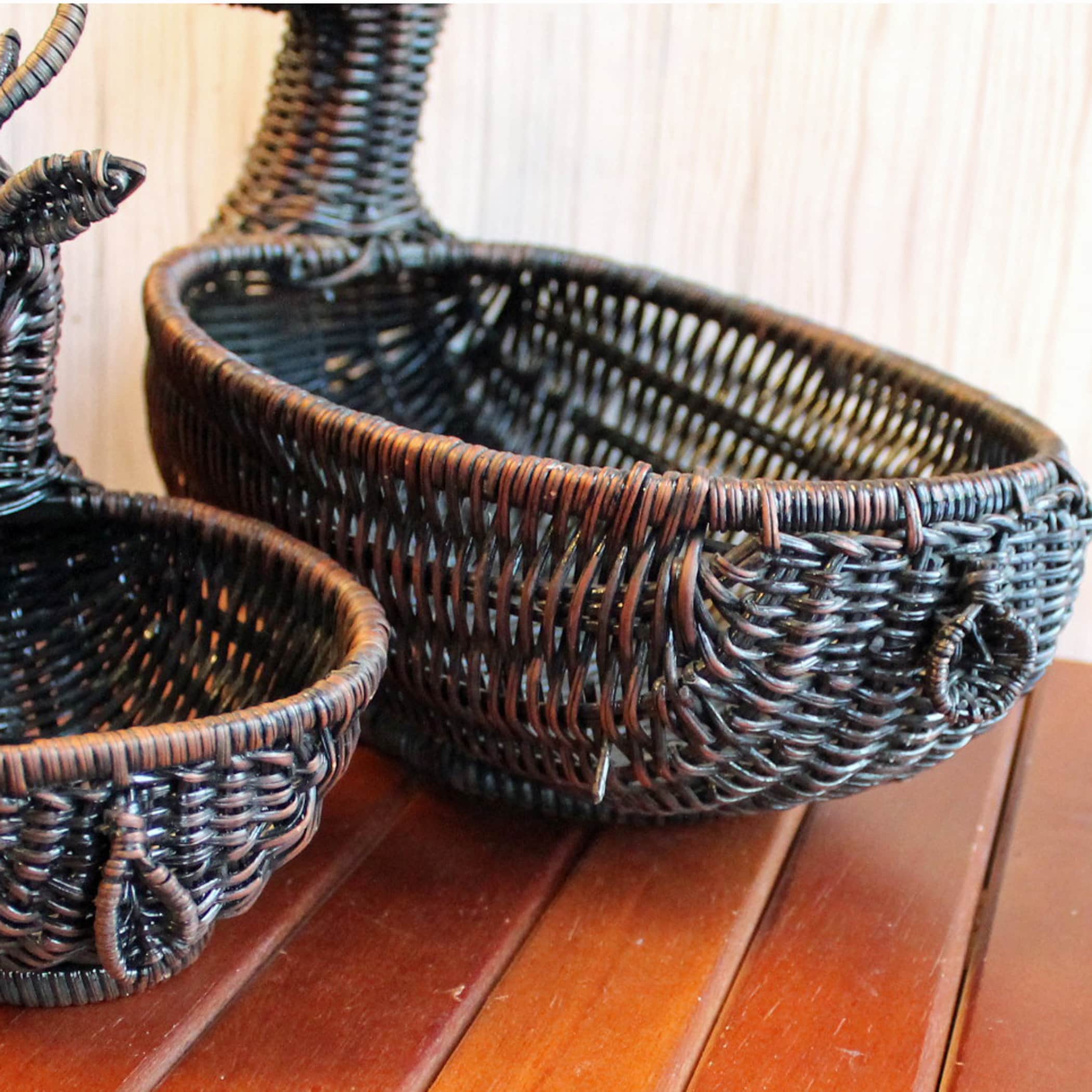 Vintage Brown Woven Wicker Deer Baskets Set of 2 Large and Small Animal ...