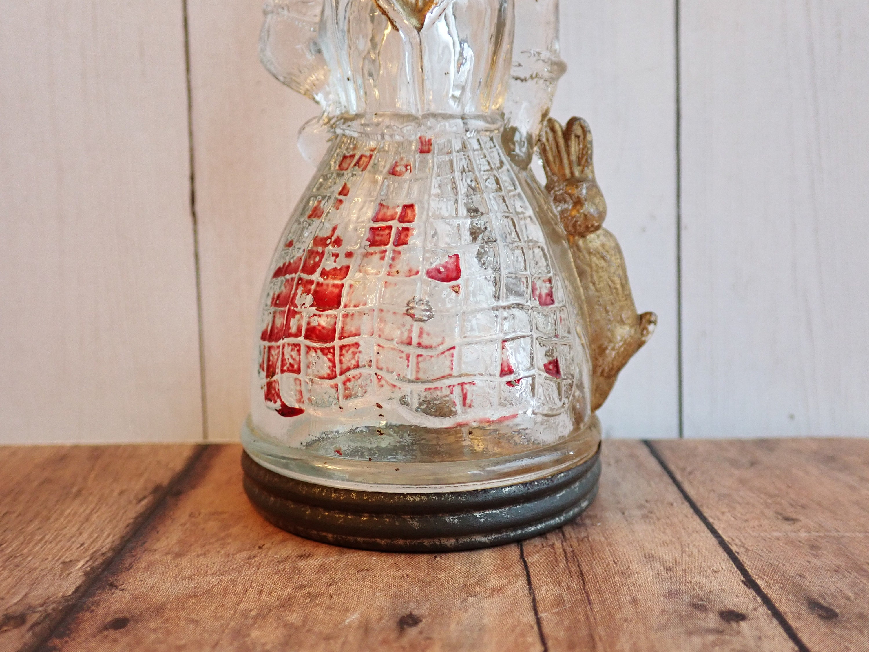 Antique AVOR Glass Bunny Rabbit Candy Bottle Jar Container with Metal Lid