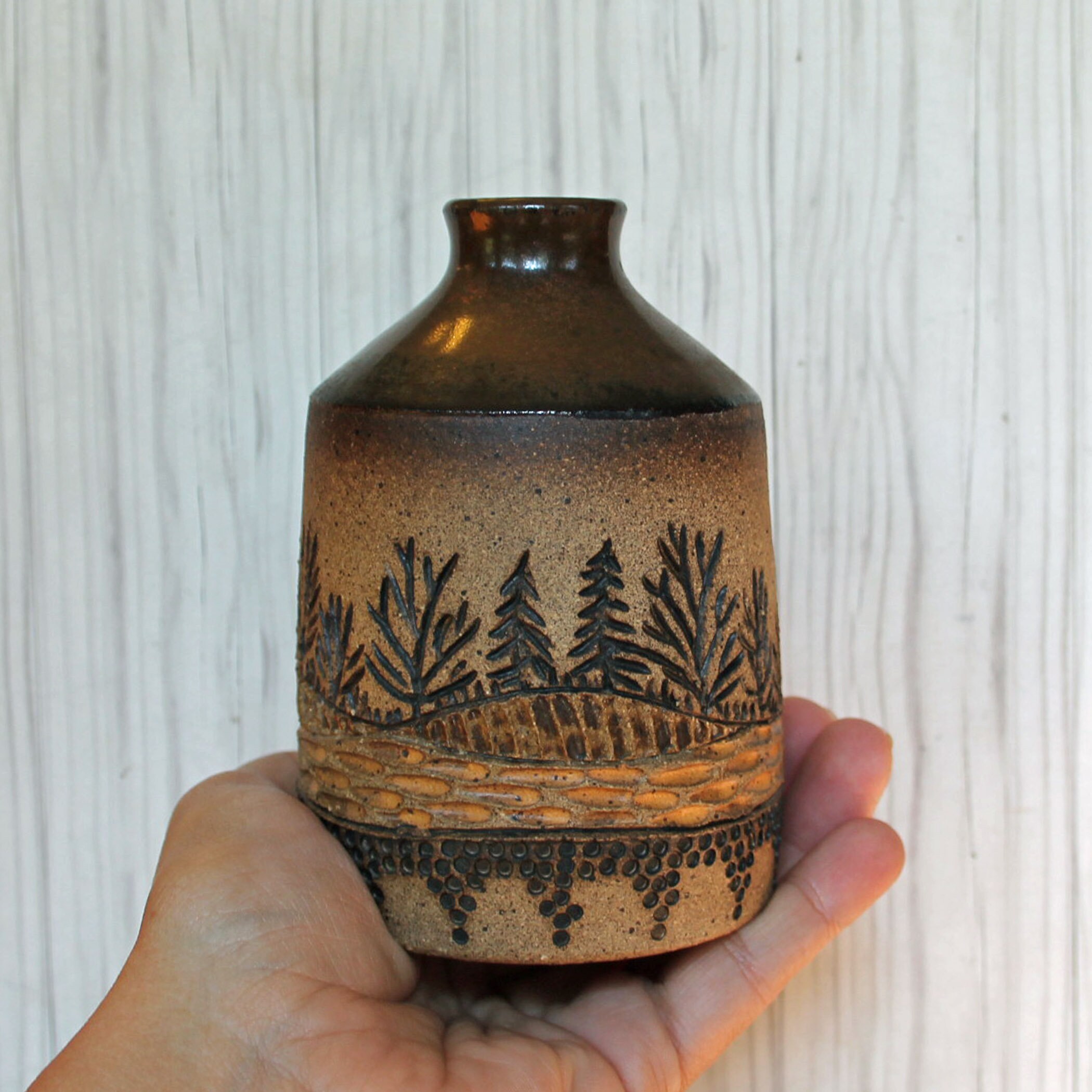 Vintage Ron Lederer Forrest Valley Pottery Stoneware Vase Brown with ...