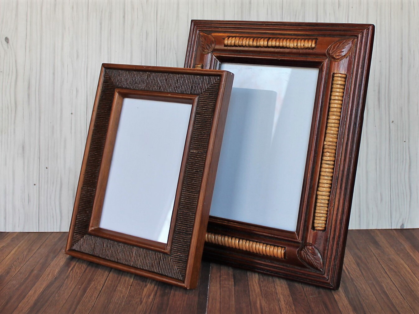 Vintage Wood Photo Picture Frame Set of 2 Coordinating Wooden Frames ...