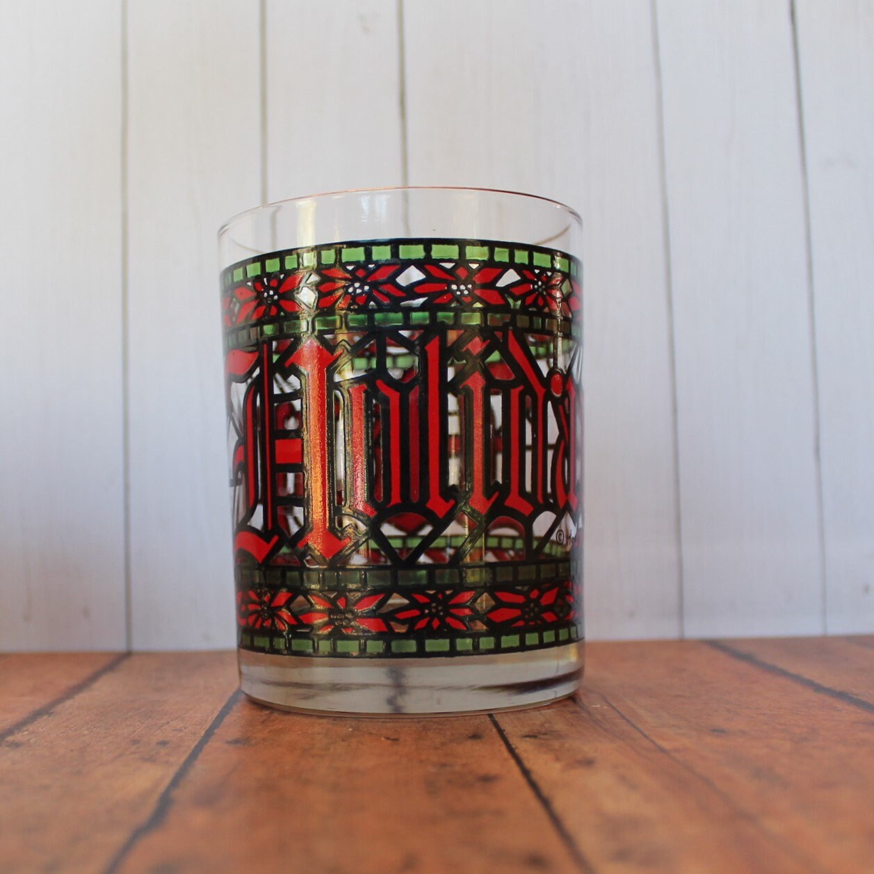 Vintage Houze Glass HAPPY HOLIDAYS Old Fashioned Set of 4 Glasses ...