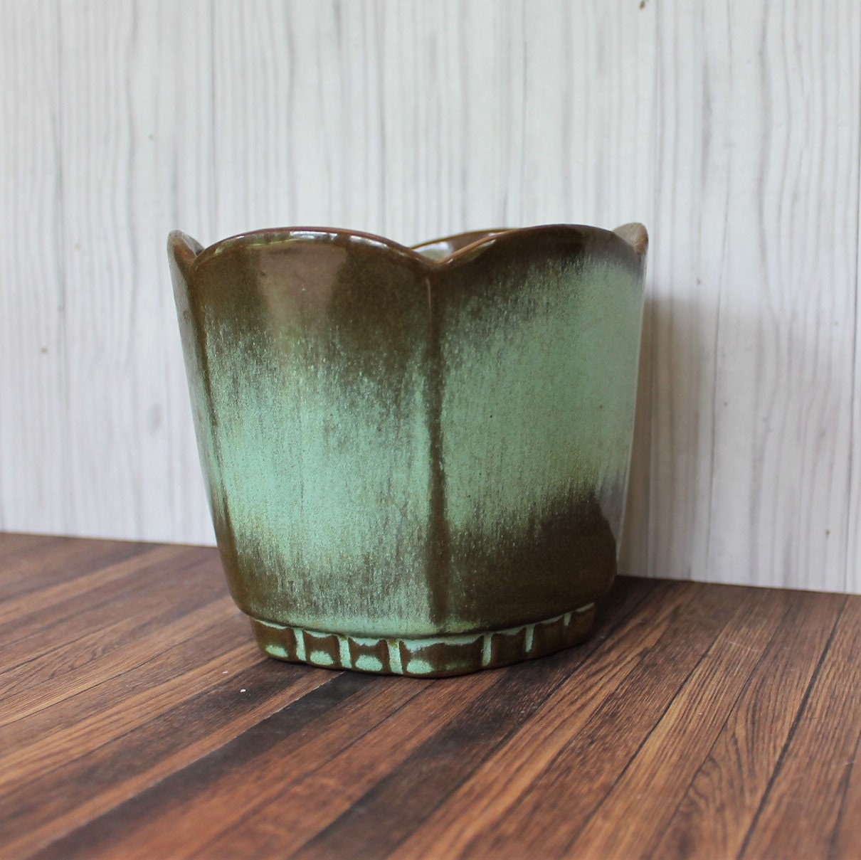 Vintage Frankoma Ceramic Planter Flower Pot Style 28 Prairie Green and ...