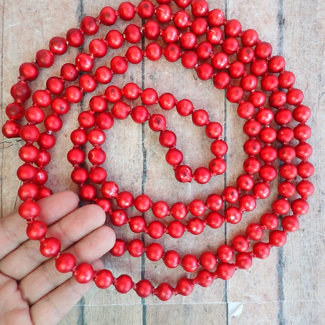Vintage Mercury Glass Red Bead Christmas Tree Garland 12' Feet Beaded ...