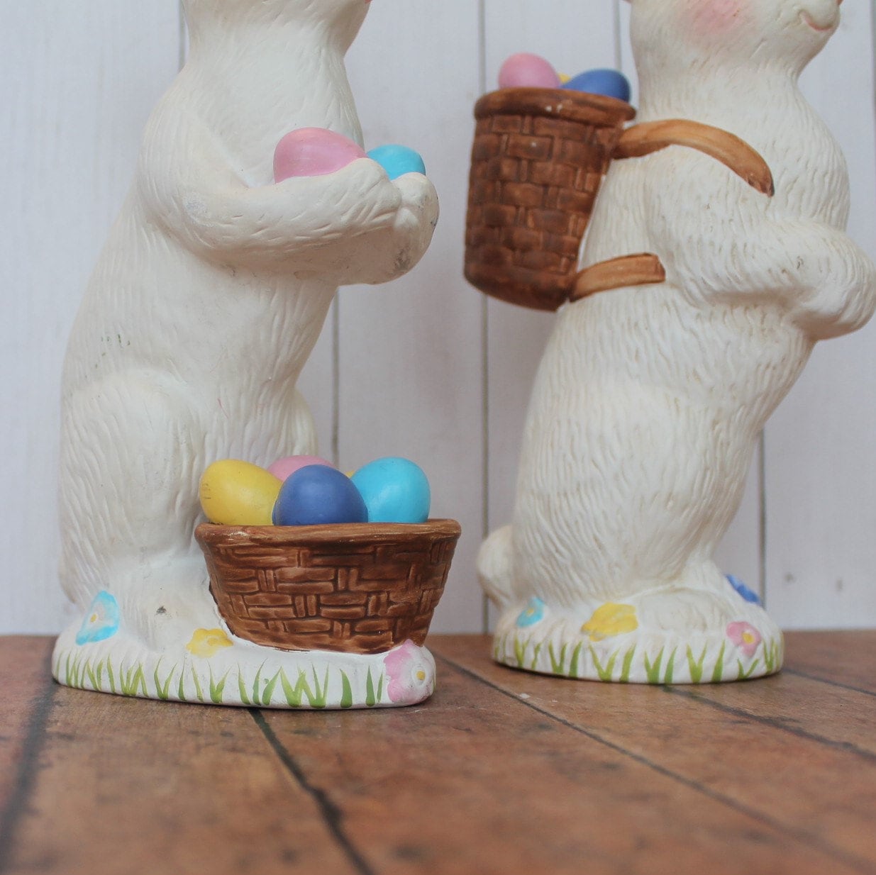 Vintage Ceramic Easter Bunny Rabbit Figurine Set of 2 Figures White ...
