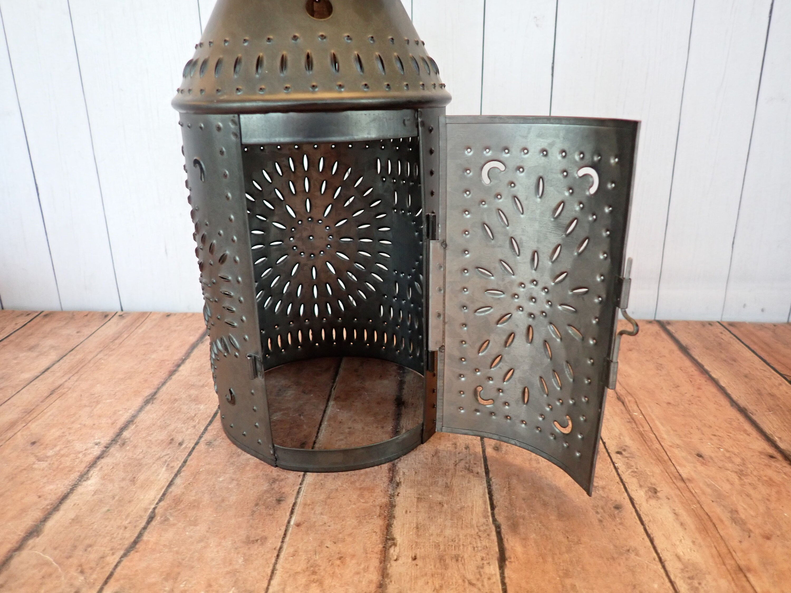Vintage Punched Tin Silver Metal Lantern Luminary with Punch Out ...