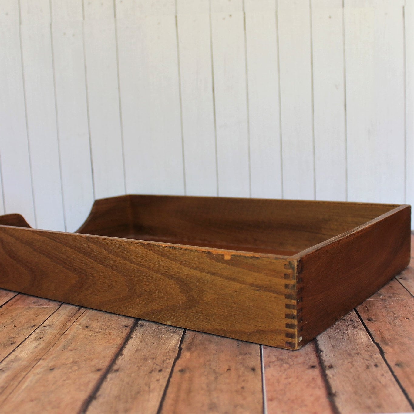 Vintage Wooden Paper Tray Desk Office Storage Wood Organizer Decor