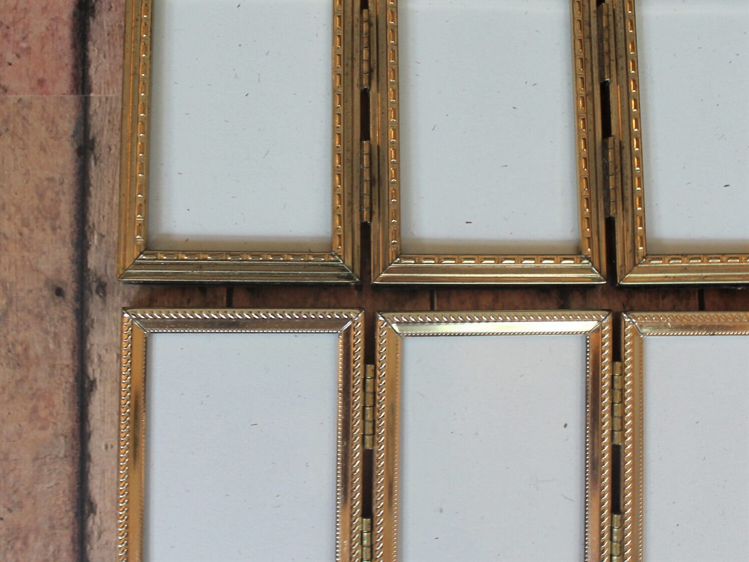 Vintage Brass Bronze Metal 2x3 Triple Hinged Frame Set of 2 Three Part ...