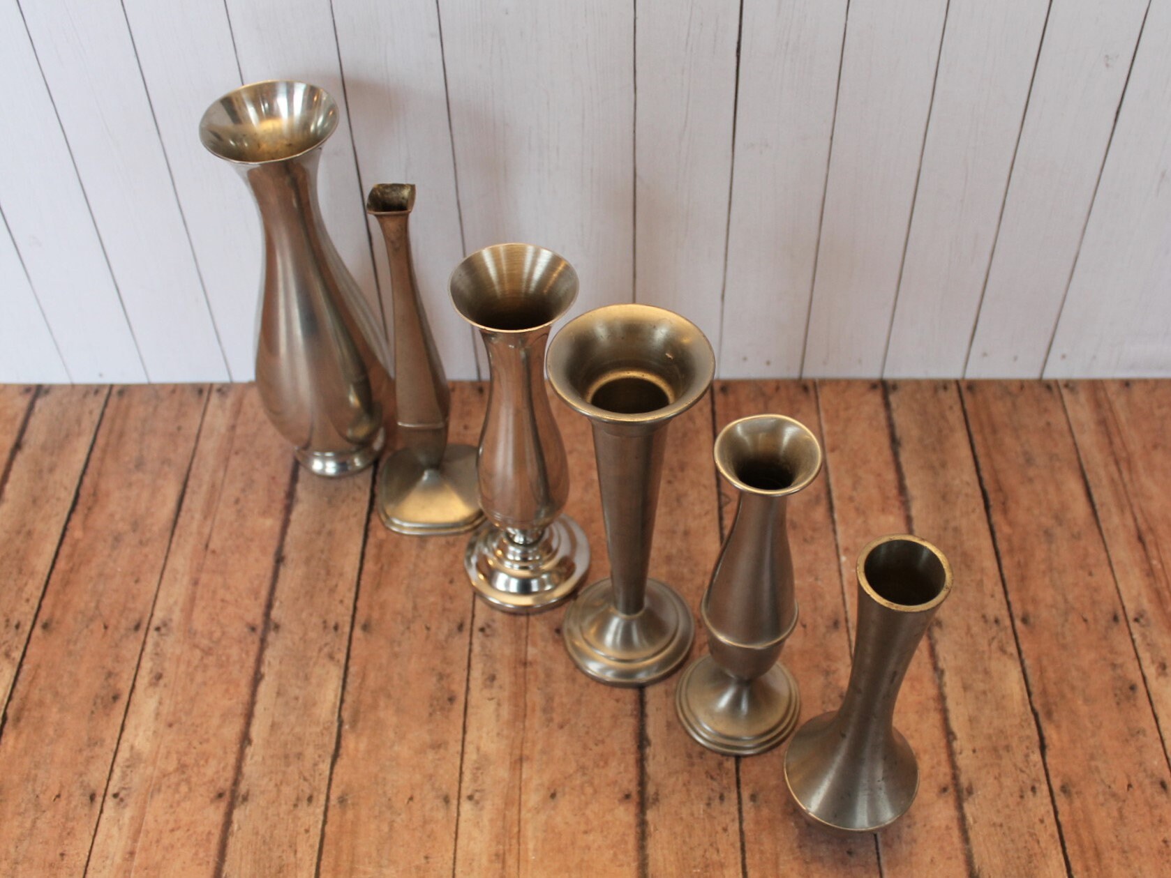 Vintage Silver Metal Pewter Vase Set of 6 Vases Royal Holland Steiff ...