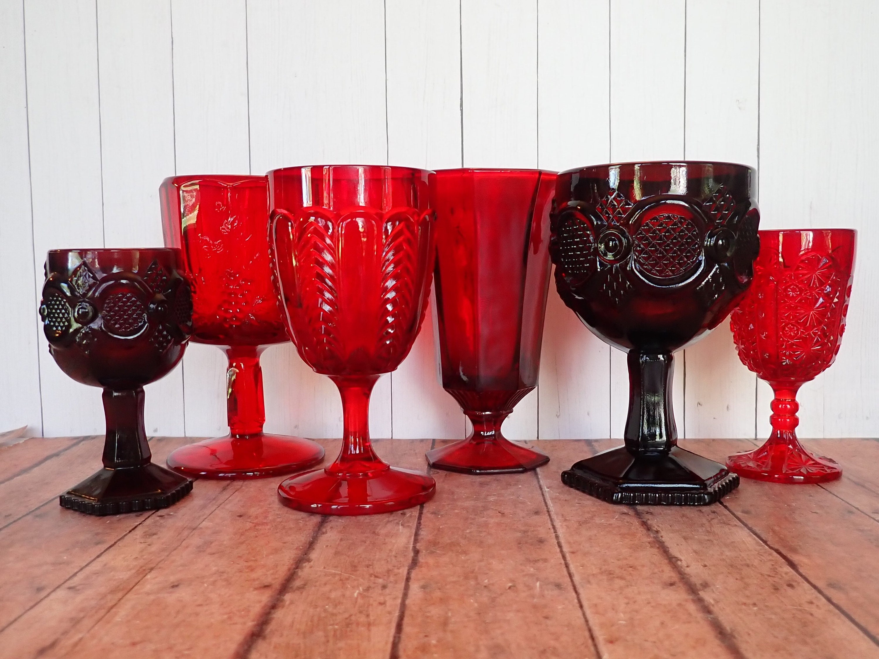 Vintage Mismatched Red Ruby Glass Goblets Wine Glasses Set of 6 Mix and ...