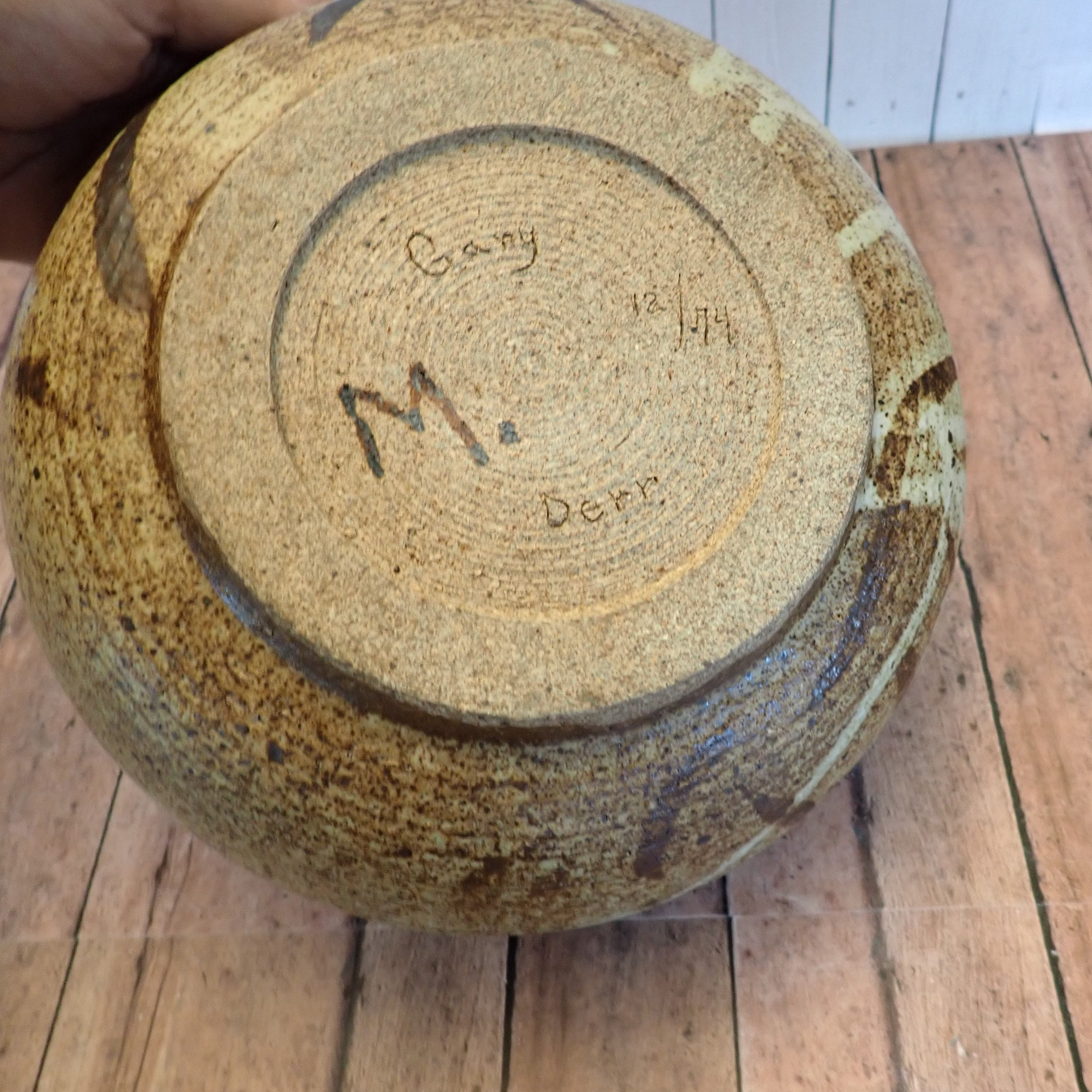 Vintage Gary Derr Stoneware Planter Tan Beige with Brown Lines Rustic ...