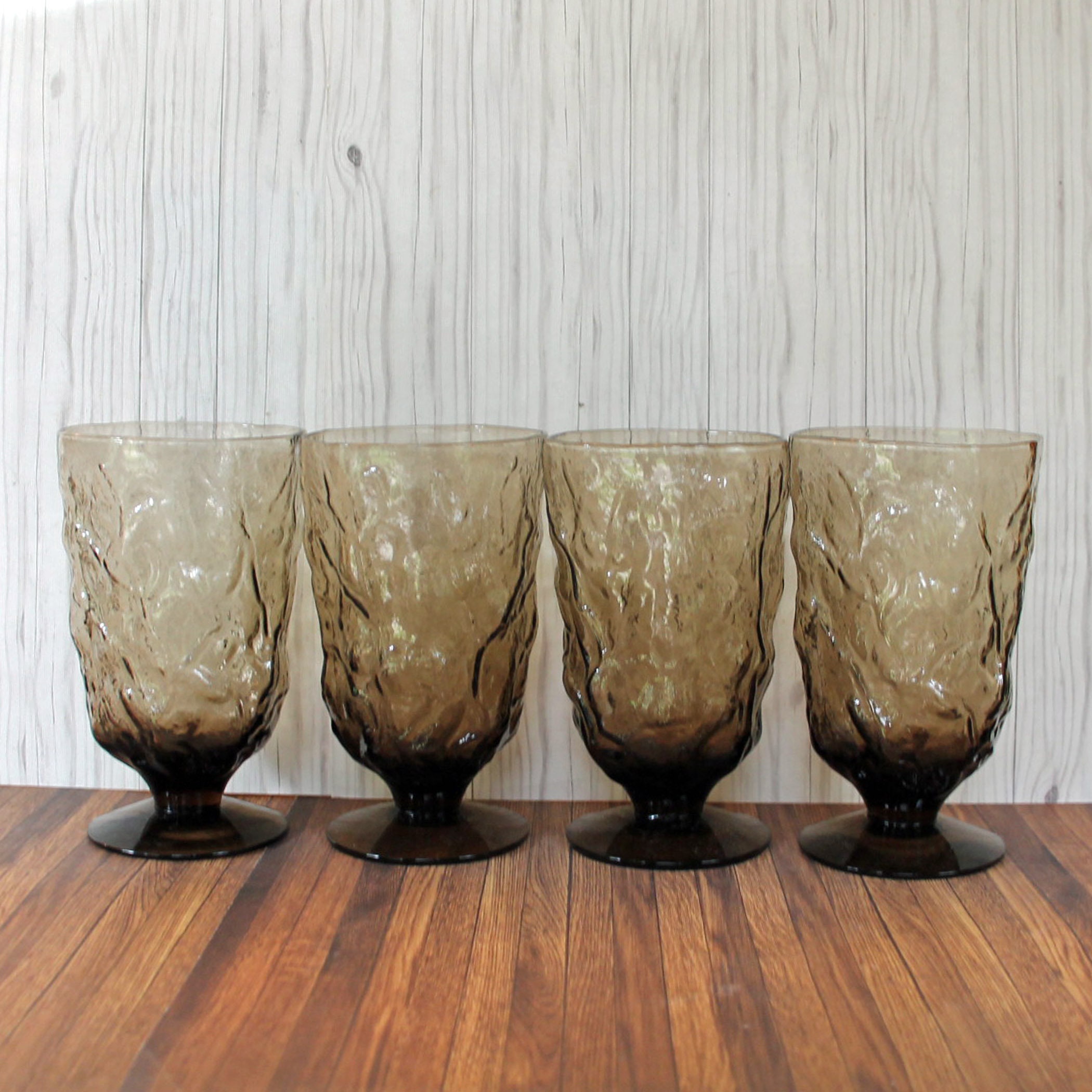 Vintage Bryce Glass EL RANCHO Brown Footed Iced Tea Glass Goblet Set of ...