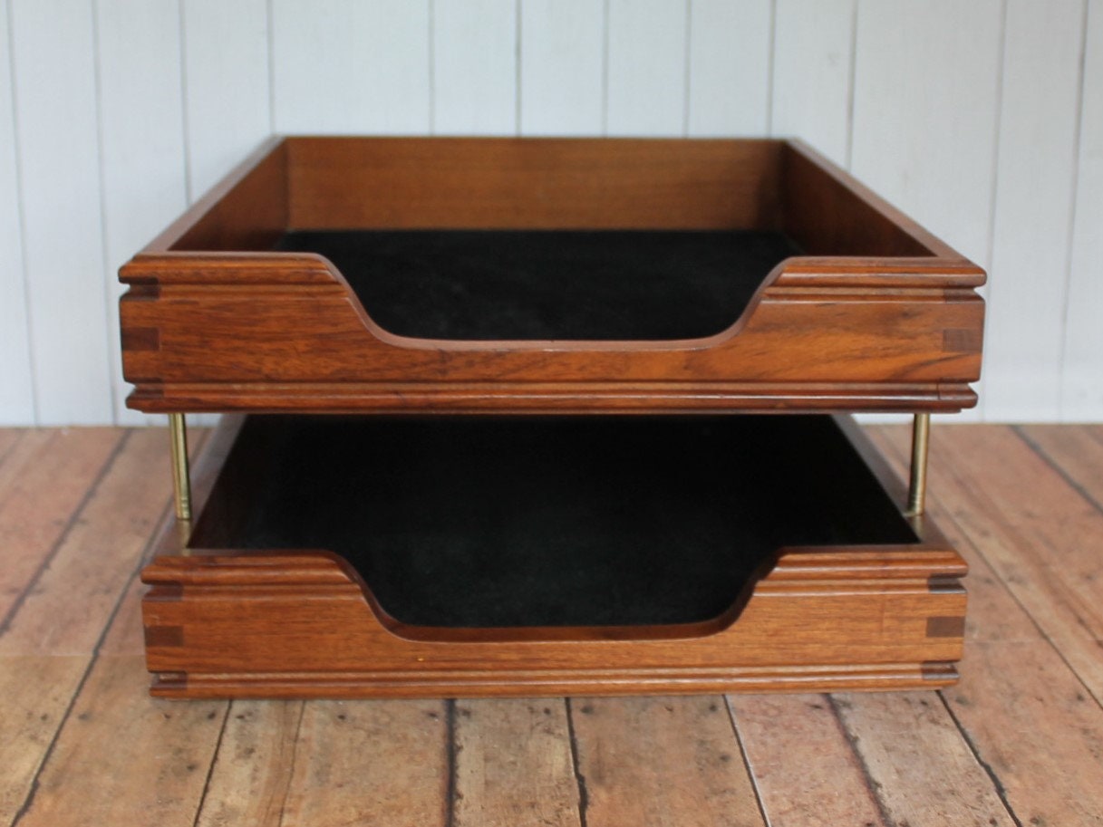 Vintage Wooden 2-Tier Paper Tray Desk Office Storage Newell Office ...