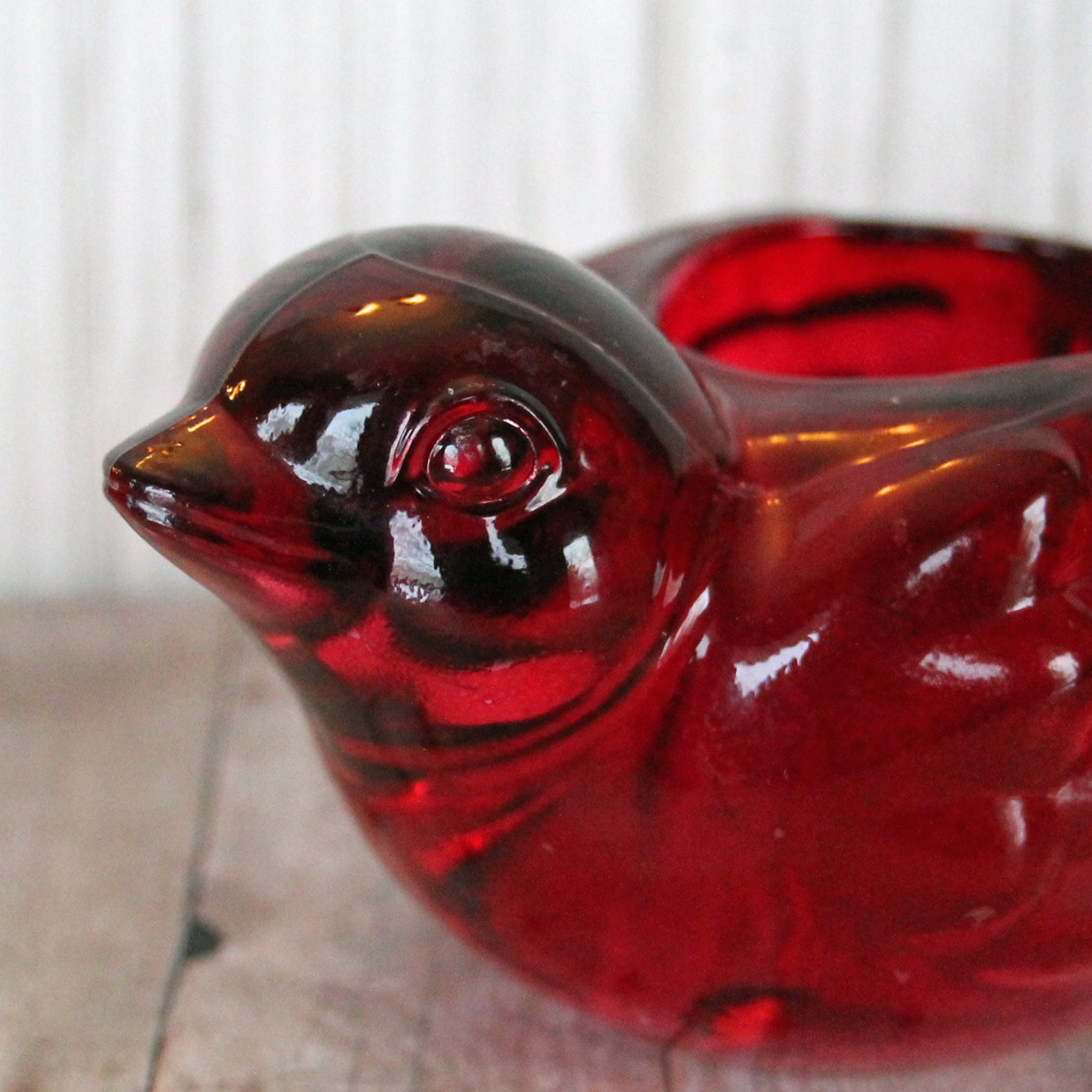 Vintage INDIANA GLASS Red Bird Votive or Tealight Candle Holder Figurine