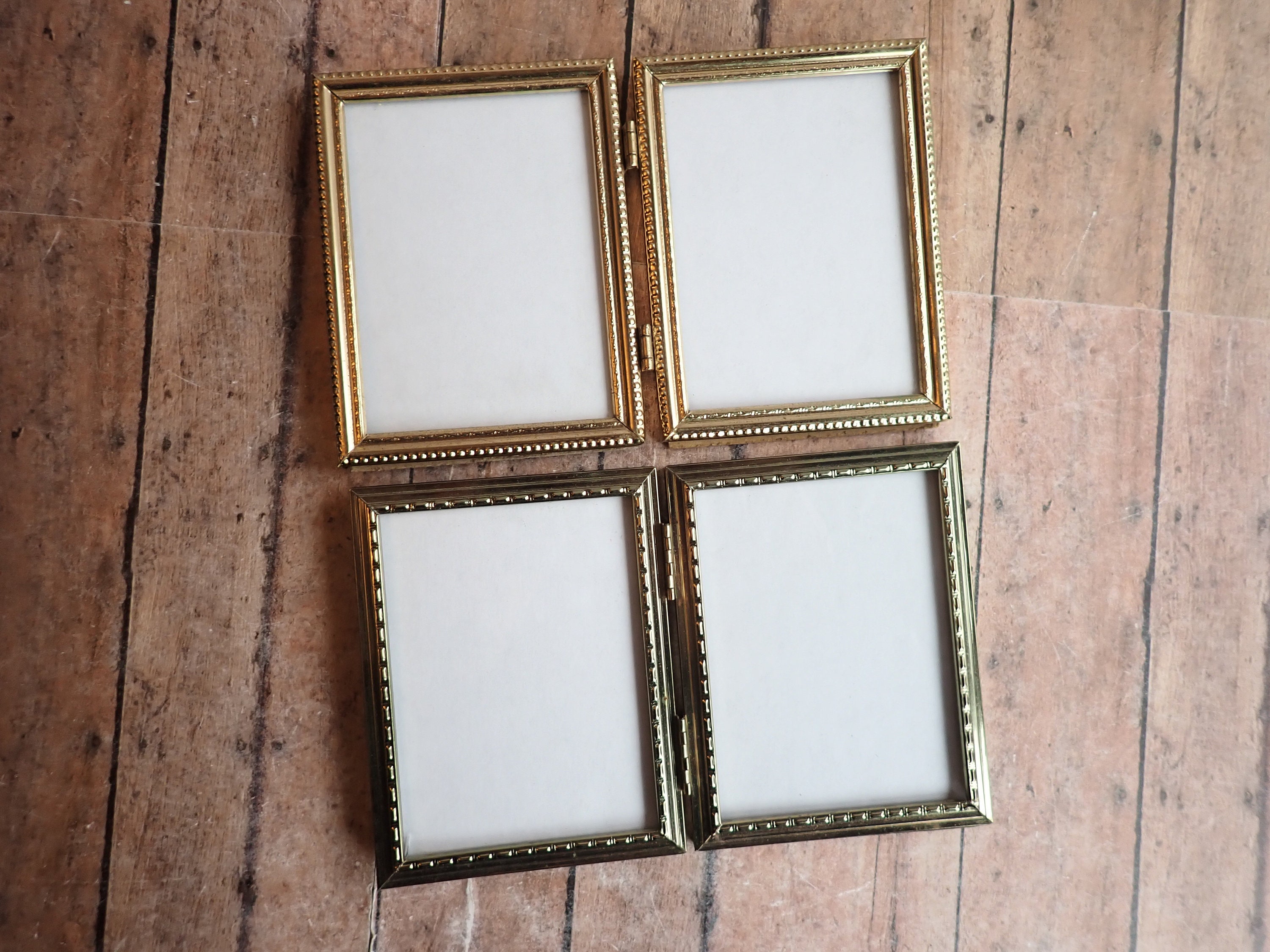 Vintage 3x4 Double Hinged Metal Gold Brass Photo Picture Frame Set of 2 ...