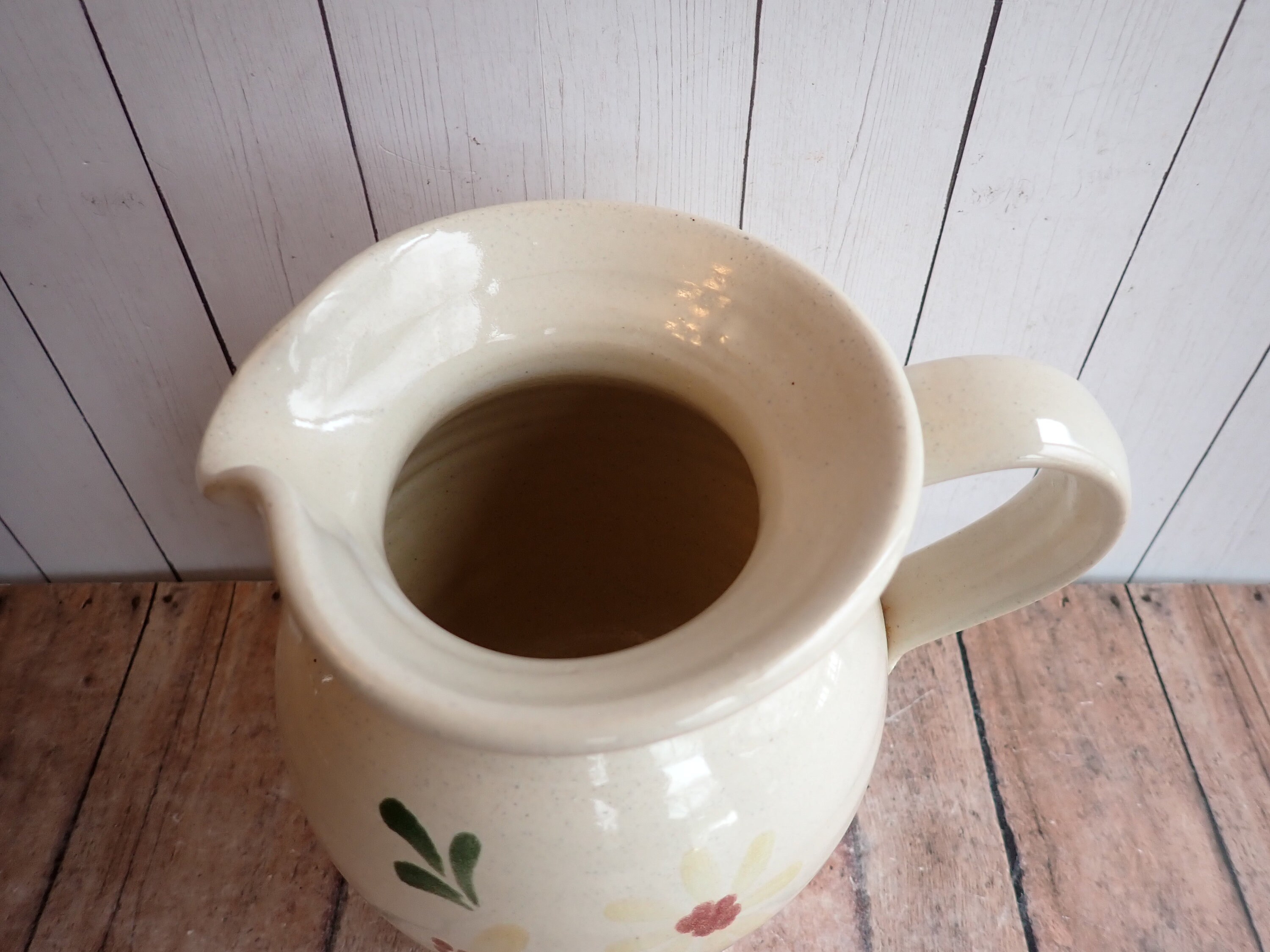 Vintage ROWE POTTERY WORKS Pitcher White with Yellow Flower and Green ...