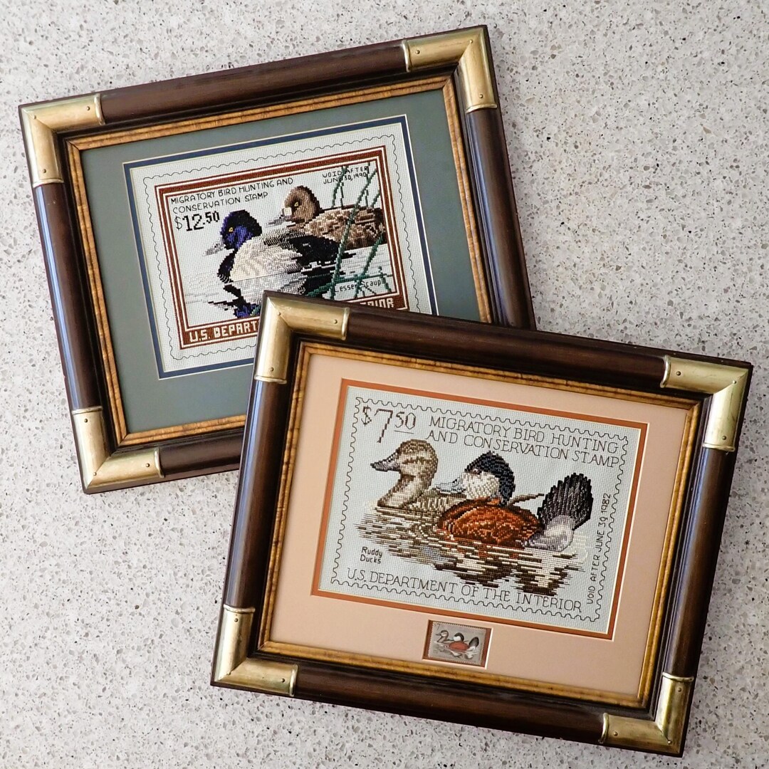 Vintage Federal Duck Stamp Finished and Framed Cross Stitch Set of 2 ...