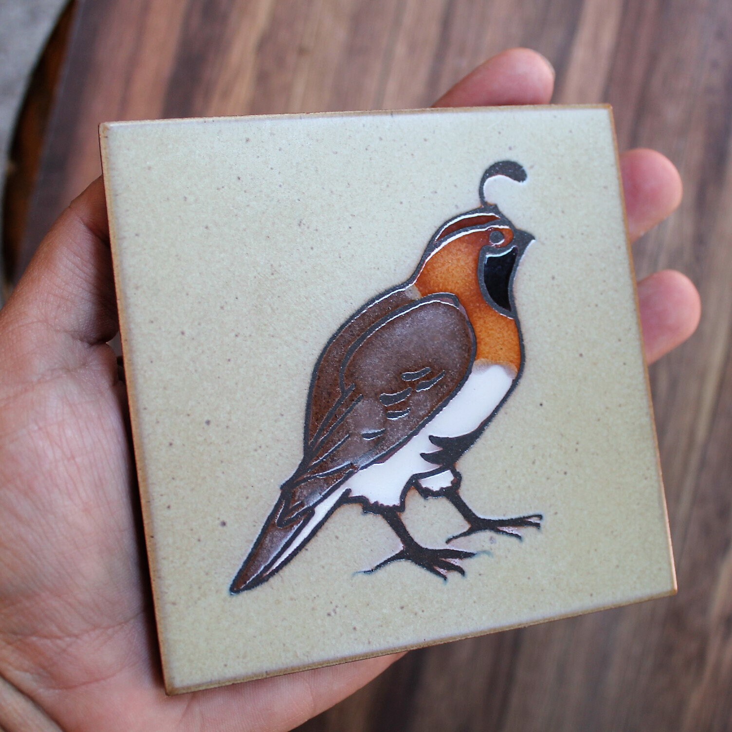 Vintage Cleo Teissedre Ceramic Tile Coaster Trivet with Bird Quail ...
