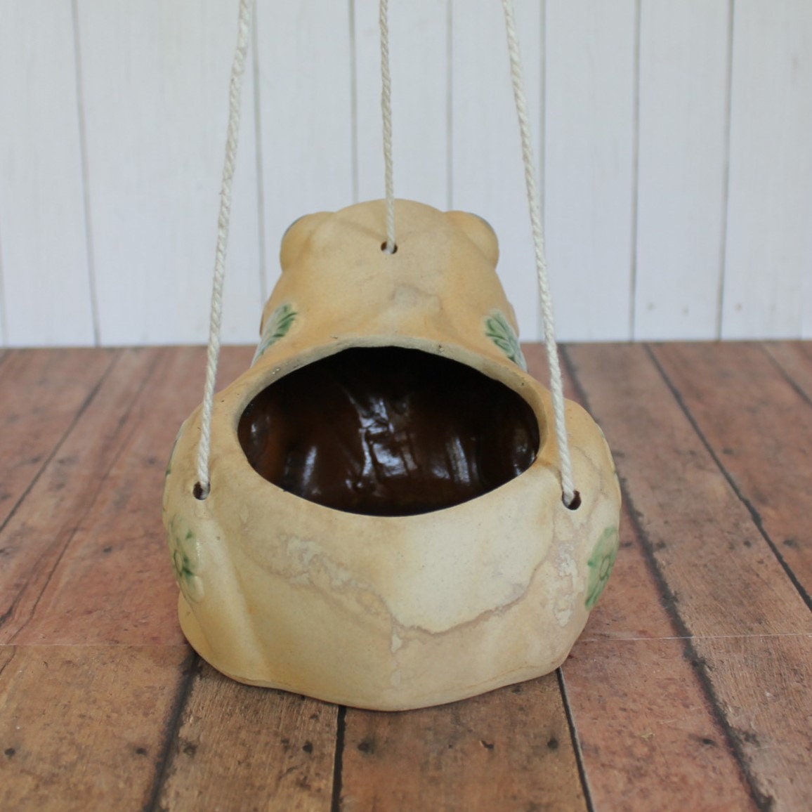 Vintage Stoneware Frog Hanging Planter Flowerpot Animal Figure Flower ...