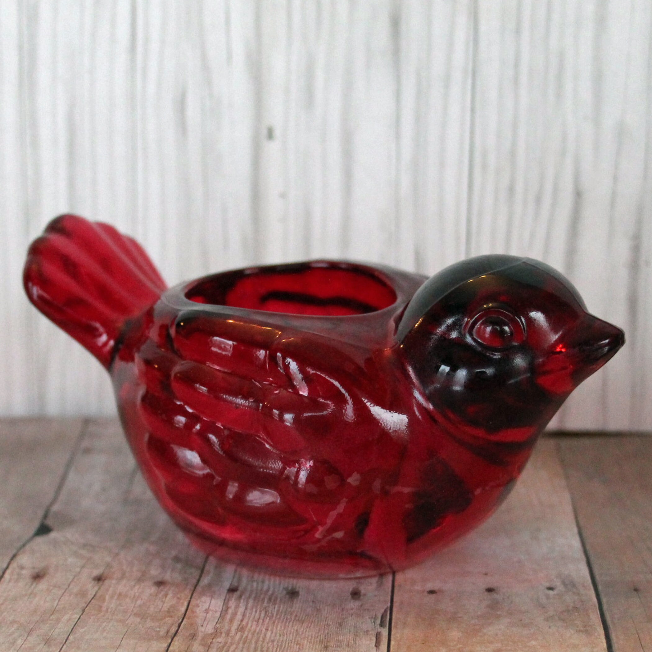 Vintage INDIANA GLASS Red Bird Votive or Tealight Candle Holder Figurine