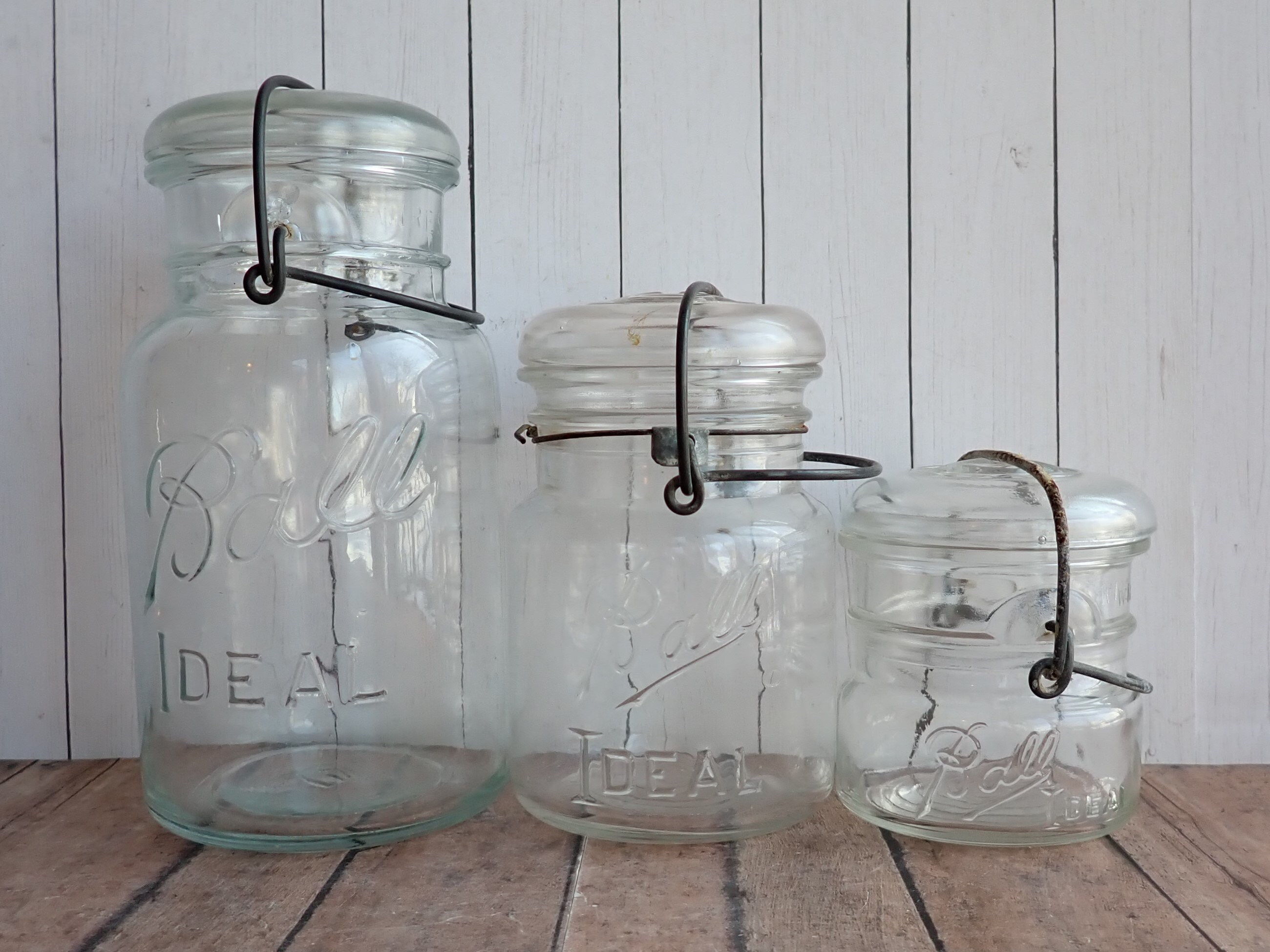 Vintage Clear Glass Ball Ideal Jar with Lid and Bail Set of 3 Quart ...