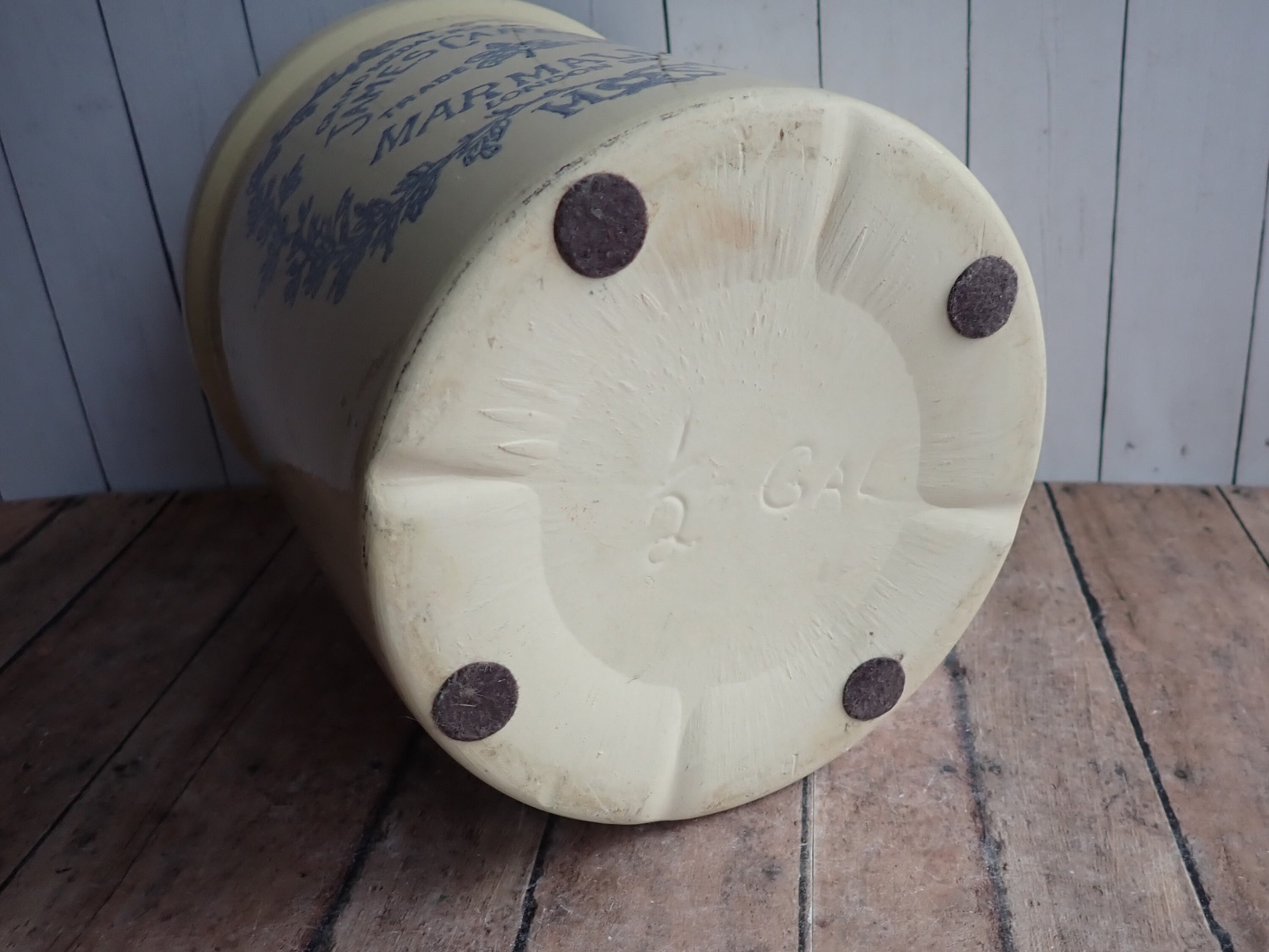 Vintage Stoneware Advertising Crock Cream and Blue Lettering James ...