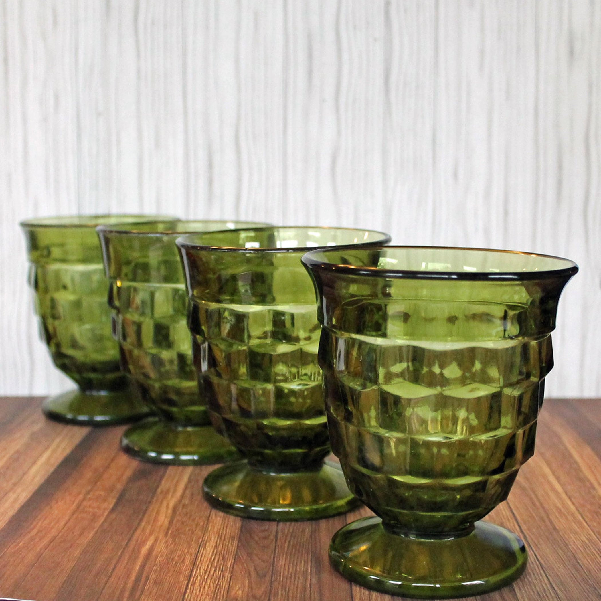 Vintage Indiana Glass Colony WHITEHALL Avocado Green Set of 4 9oz ...
