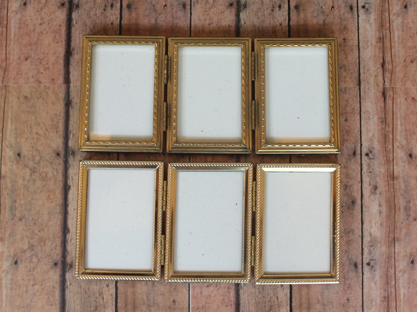 Vintage Brass Bronze Metal 2x3 Triple Hinged Frame Set of 2 Three Part ...