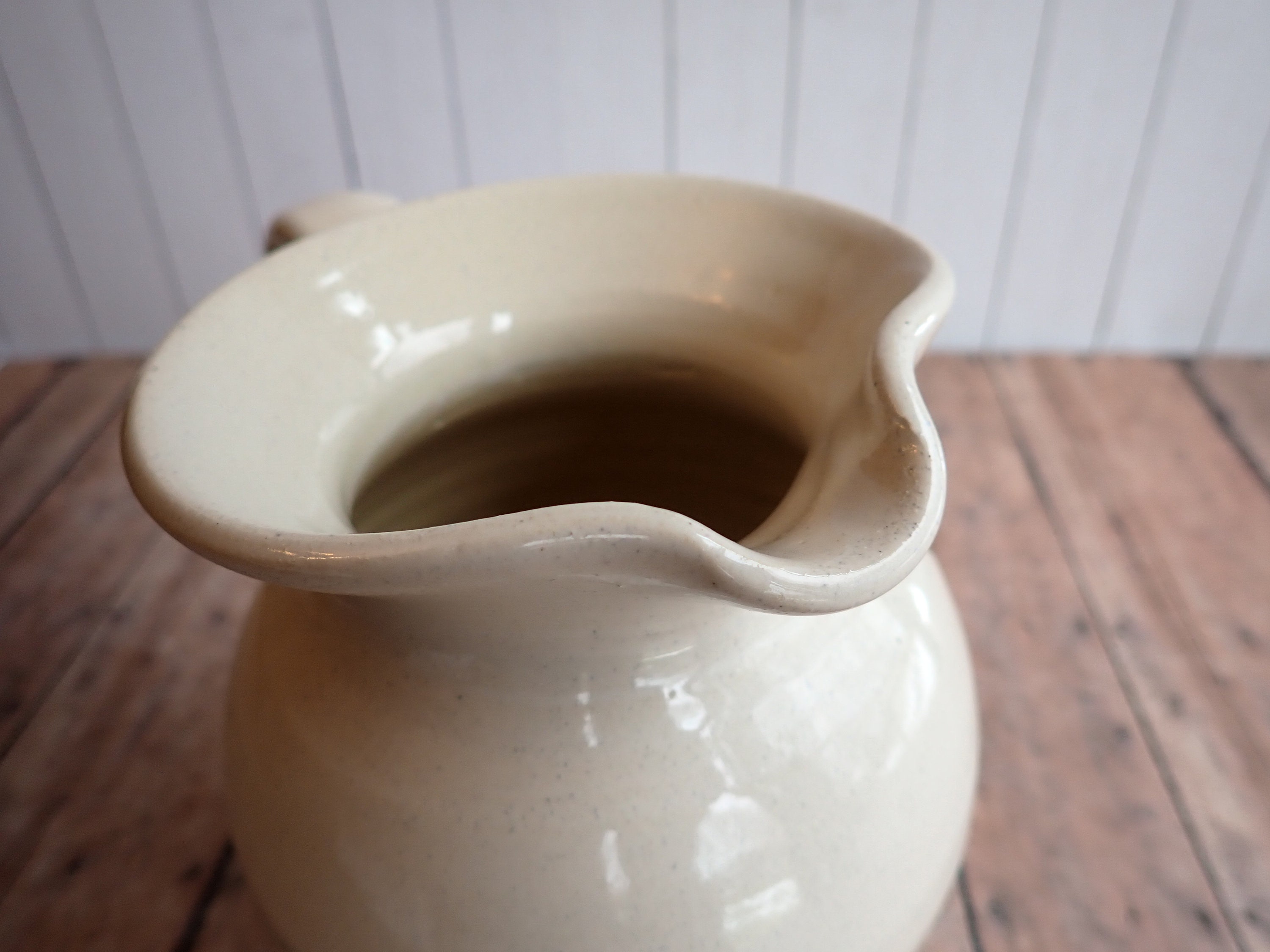 Vintage ROWE POTTERY WORKS Pitcher White with Yellow Flower and Green ...
