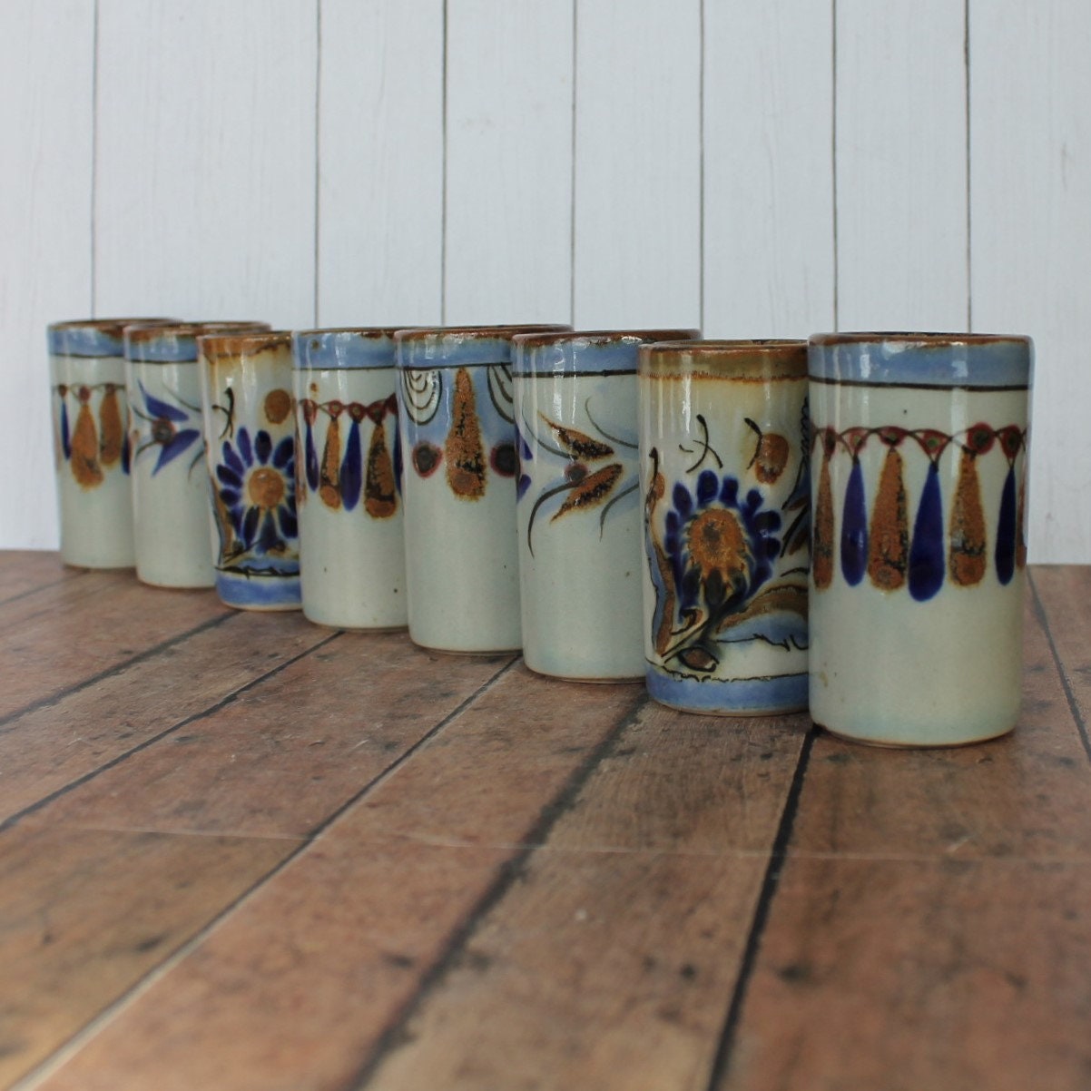 Vintage Mexican Pottery Tonala Juice Cup or Double Shot Glass Set of 8 ...