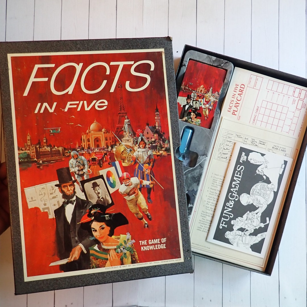 Vintage 3M Bookshelf Game Facts in Five Board Game With Original Box ...