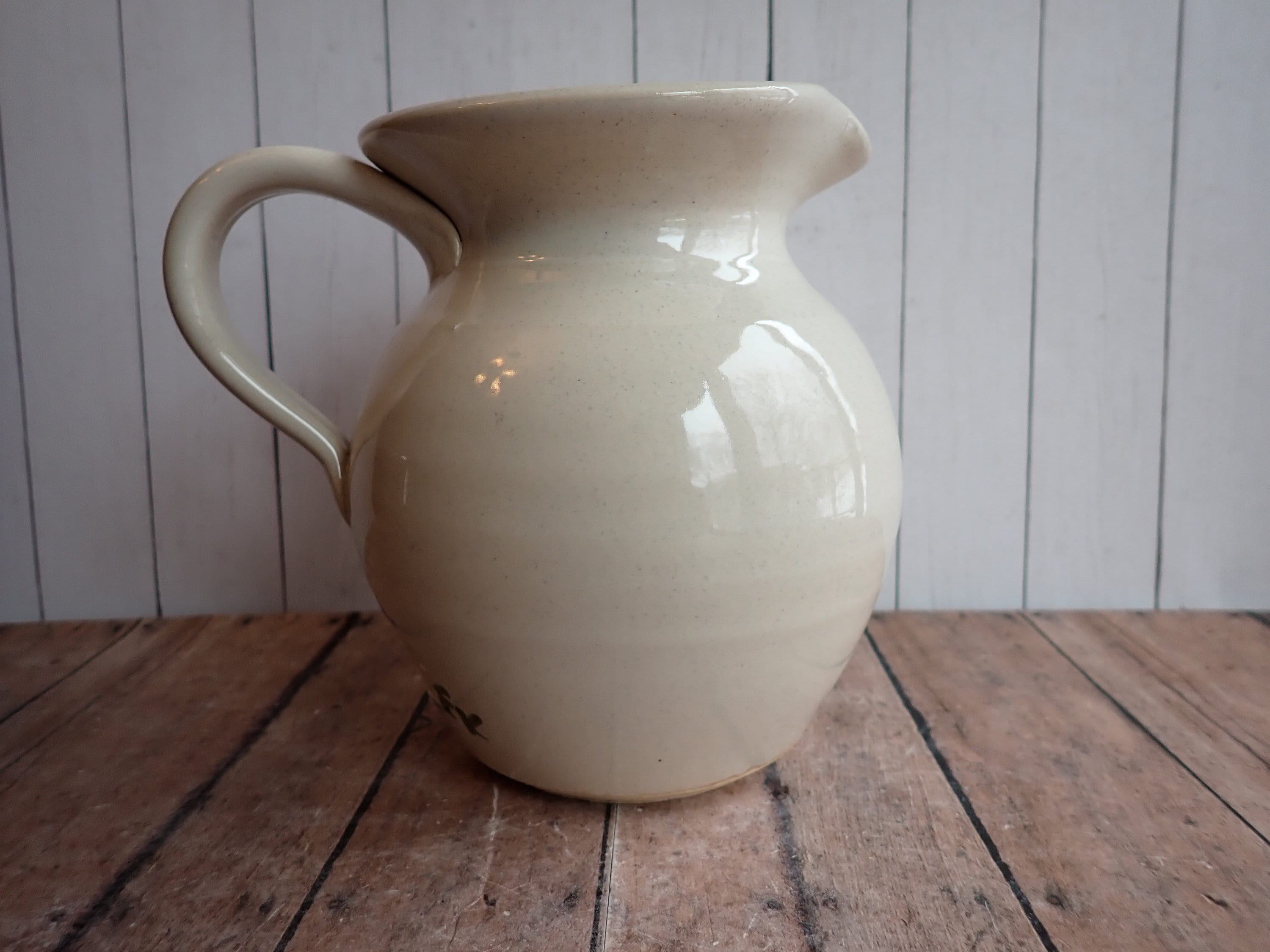 Vintage ROWE POTTERY WORKS Pitcher White with Yellow Flower and Green ...