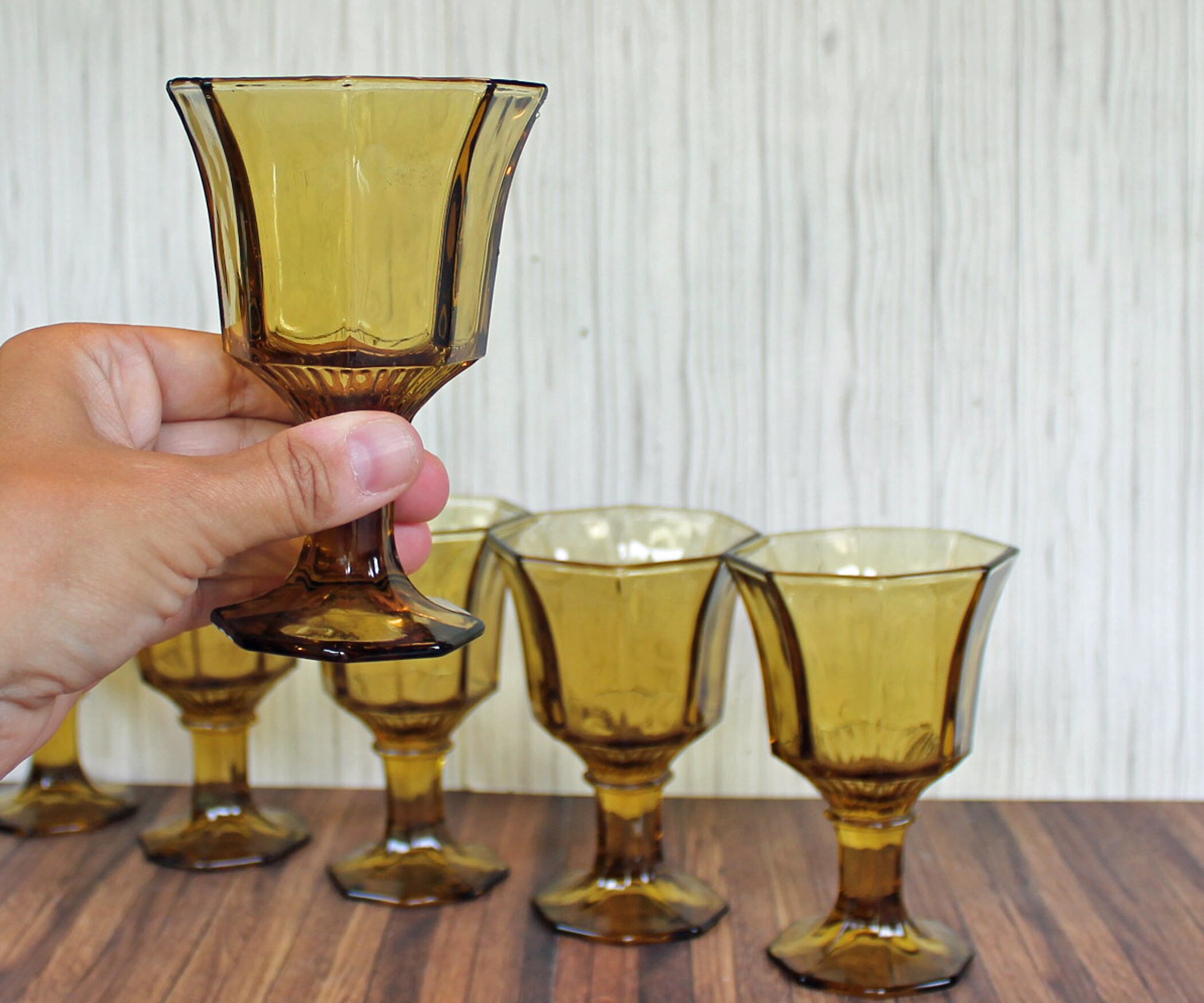 Vintage Independence Glass OCTAGONAL AMBER Juice Wine Glass Goblet ...