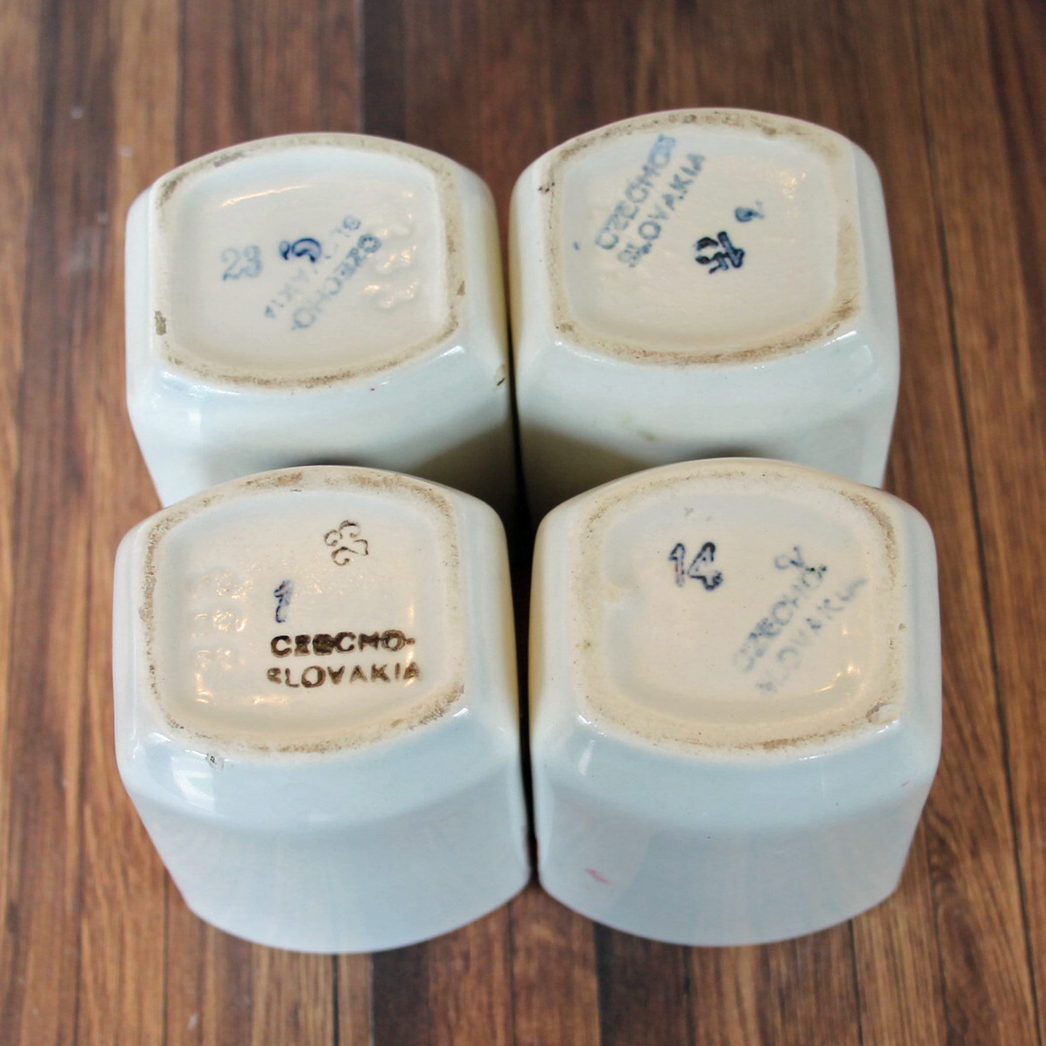 Antique Ceramic Spice Jars with Lids Set of 4 White Blue Nutmeg ...