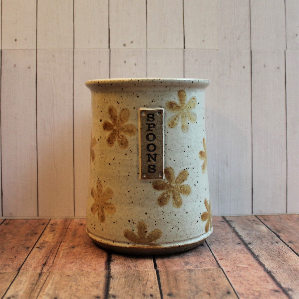 Vintage KARL STELZER POTTERY Stoneware Utensil Holder Canister Crock ...