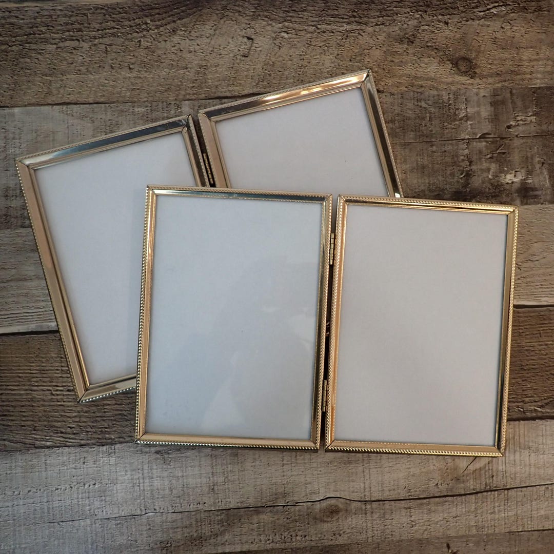 Vintage 5x7 Double Hinged Bi-fold Metal Gold Brass Photo Picture Frame ...