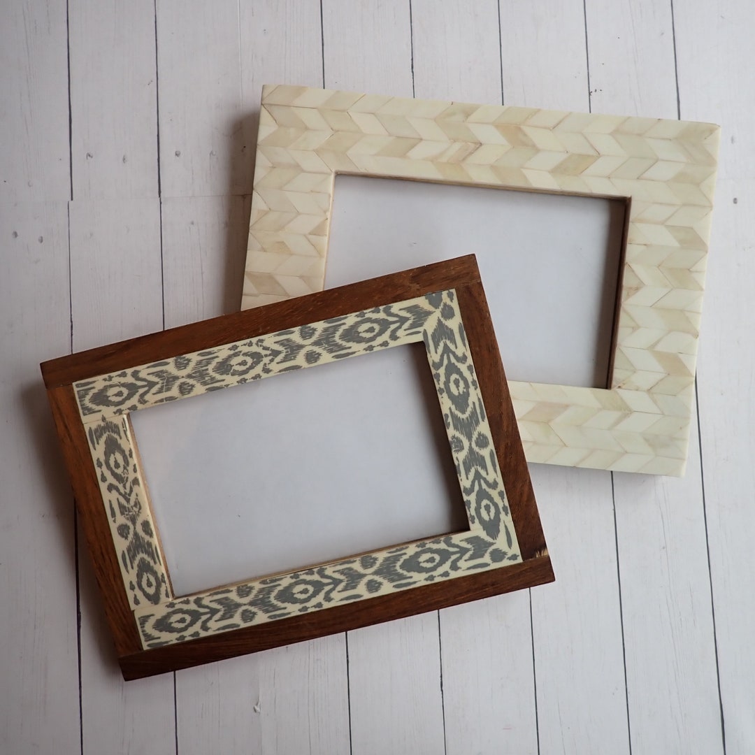Vintage Wood and Tile Picture Photo Frame 4x6 White and Gray Tile With ...