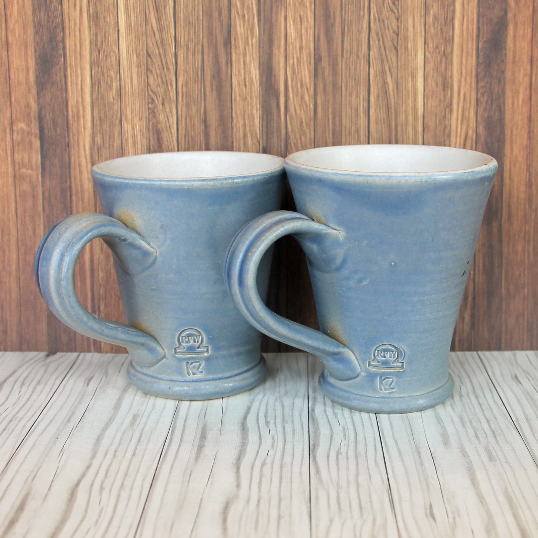 Vintage Rowe Pottery Works Blue Stoneware Mugs RPW Plain Light Blue ...