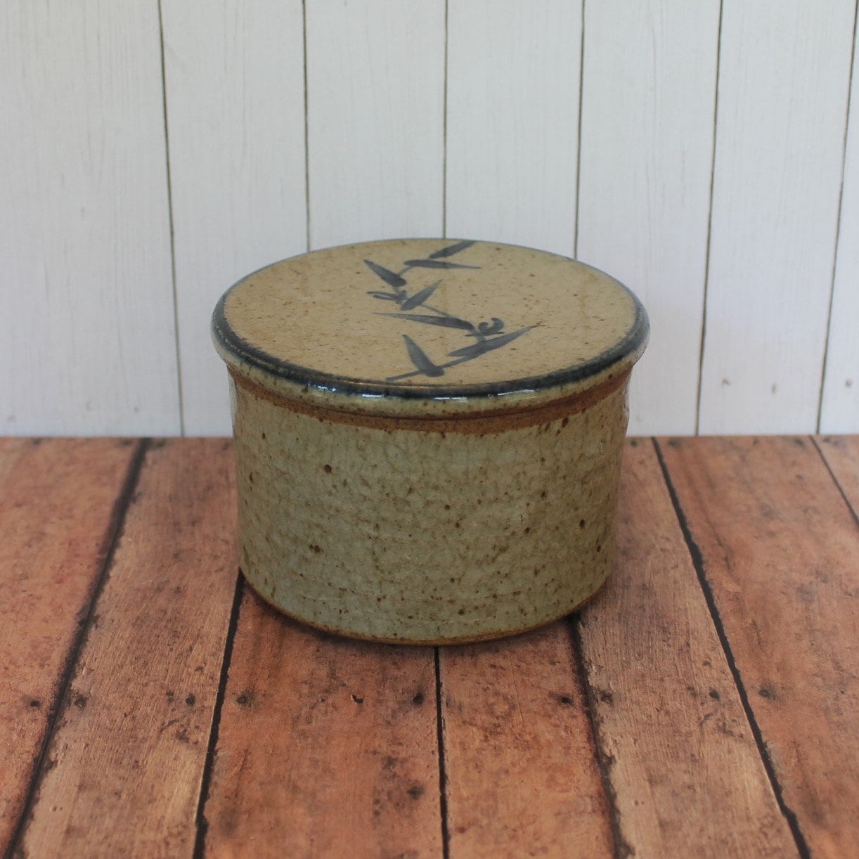Vintage Stoneware Butter Keeper Crock with Lid Gray Pottery with Blue ...
