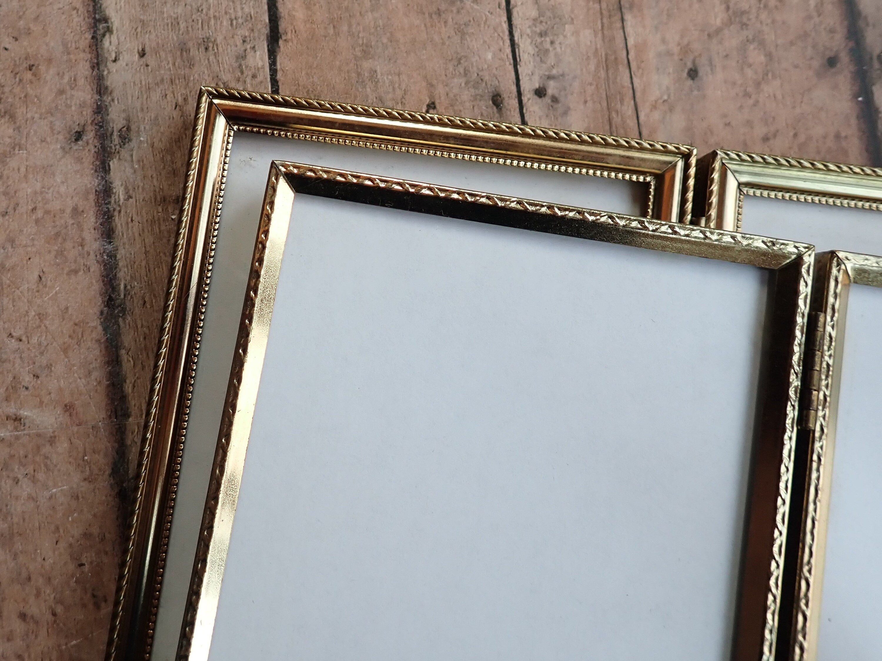 Vintage 4x5 Double Hinged Metal Gold Brass Photo Picture Frame Set of 2 ...
