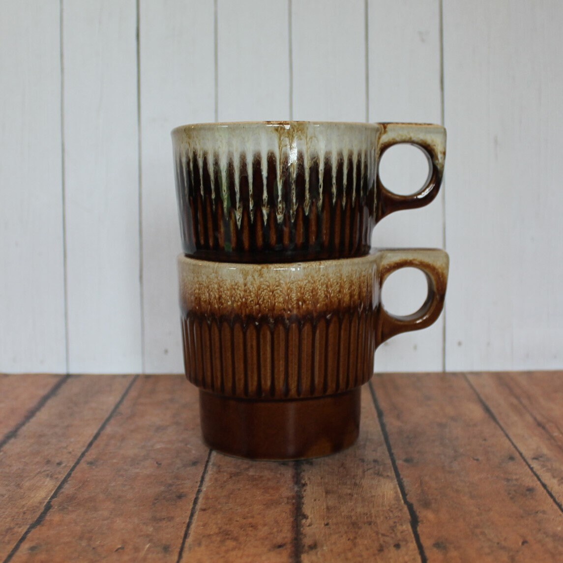 Vintage Western Stoneware Mug Coffee Cup Set of 2 Brown Drip with ...