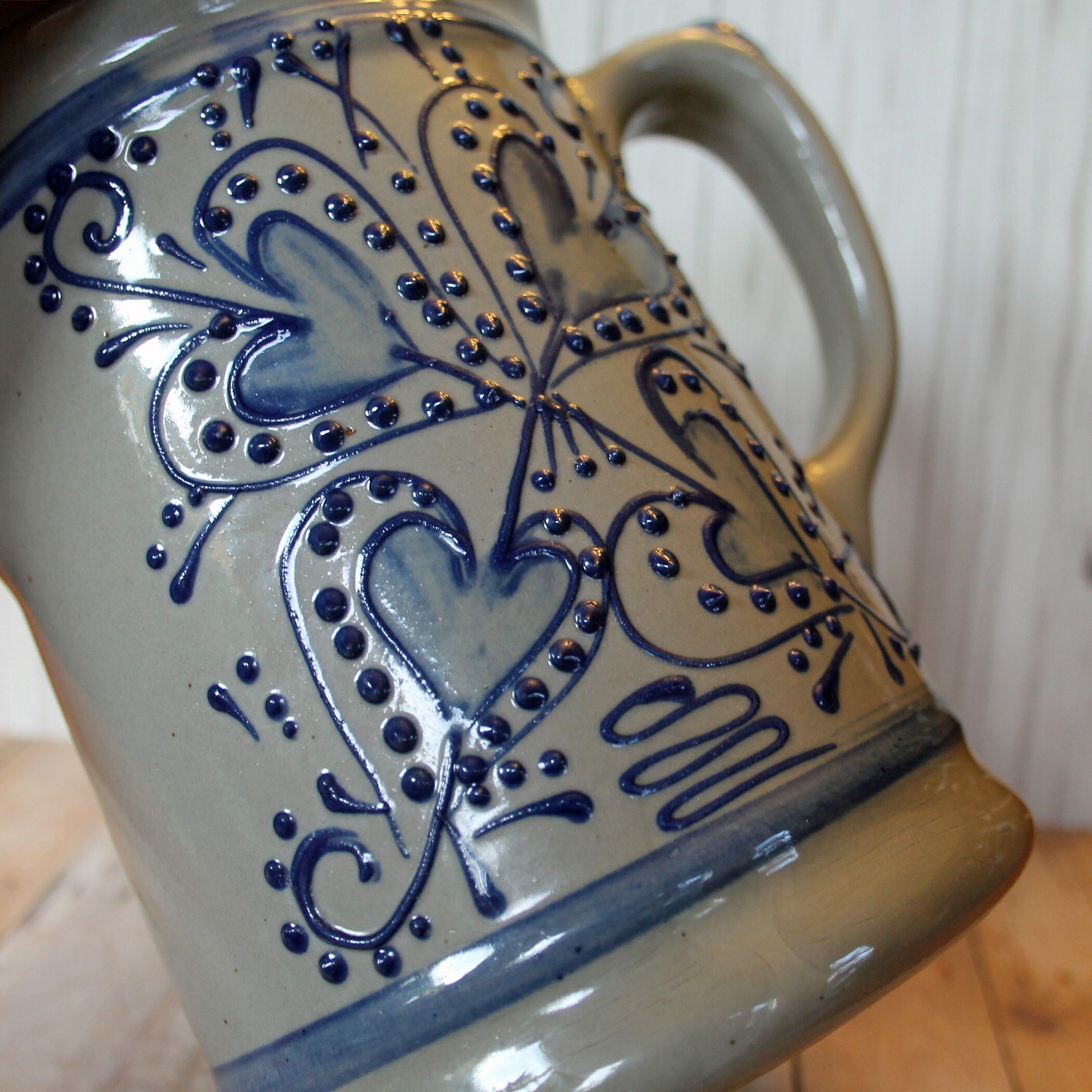 Vintage Beaumont Brothers Pottery BBP Stoneware Pitcher Gray and Blue ...