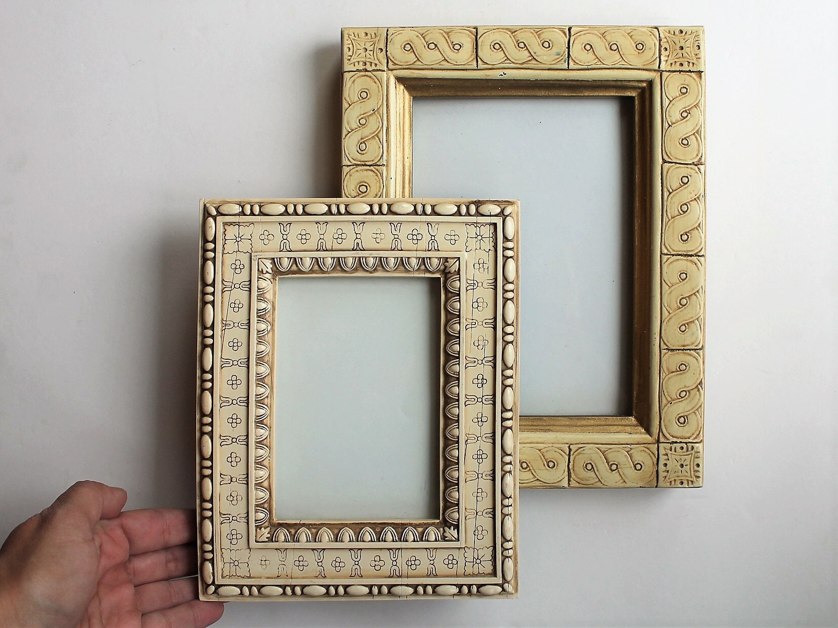 Vintage Etched Carved Faux Stone Photo Picture Frame Set of 2 3x5 and ...